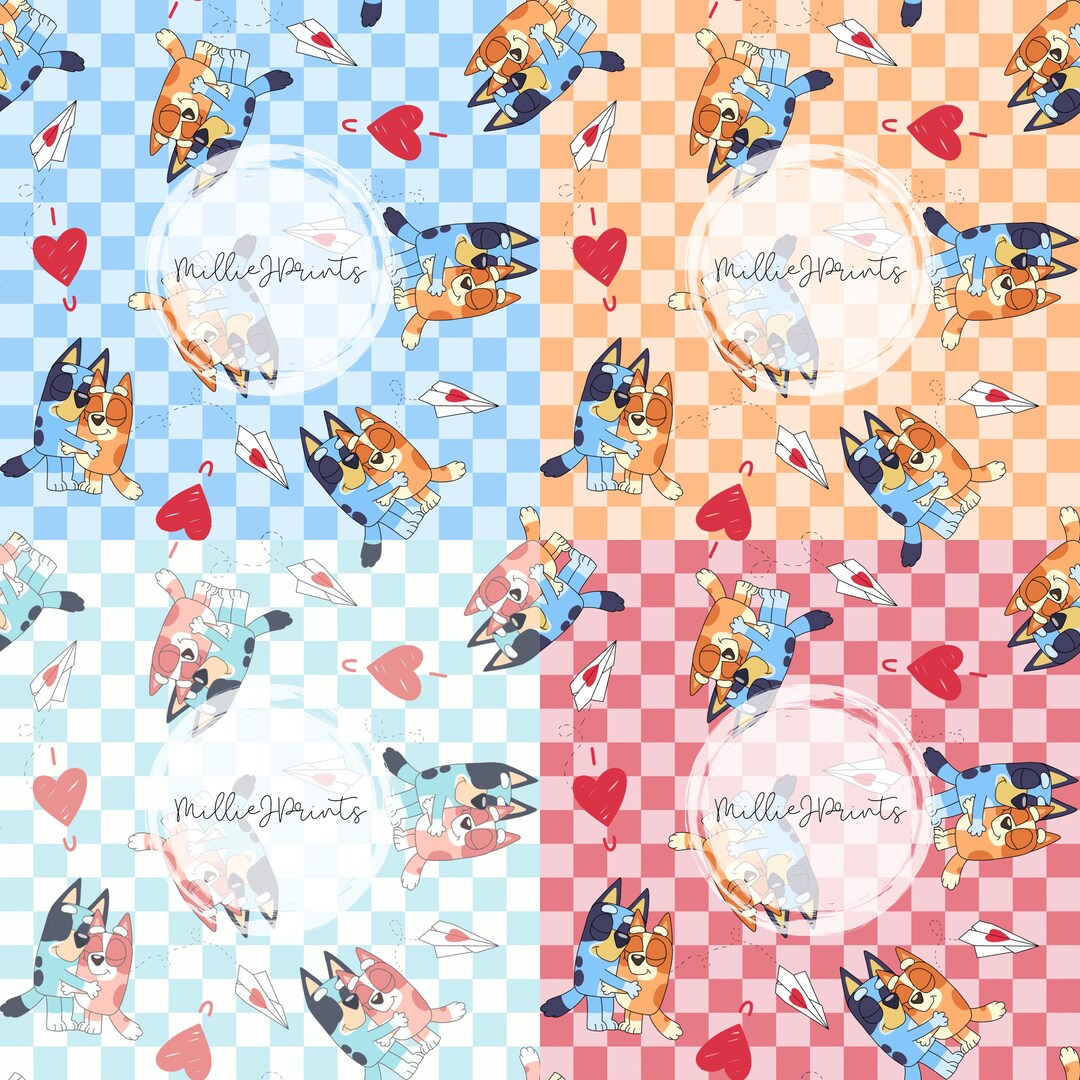 Blue Dog Valentine Postman Paper Airplane Hand Drawn Digital Paper ...
