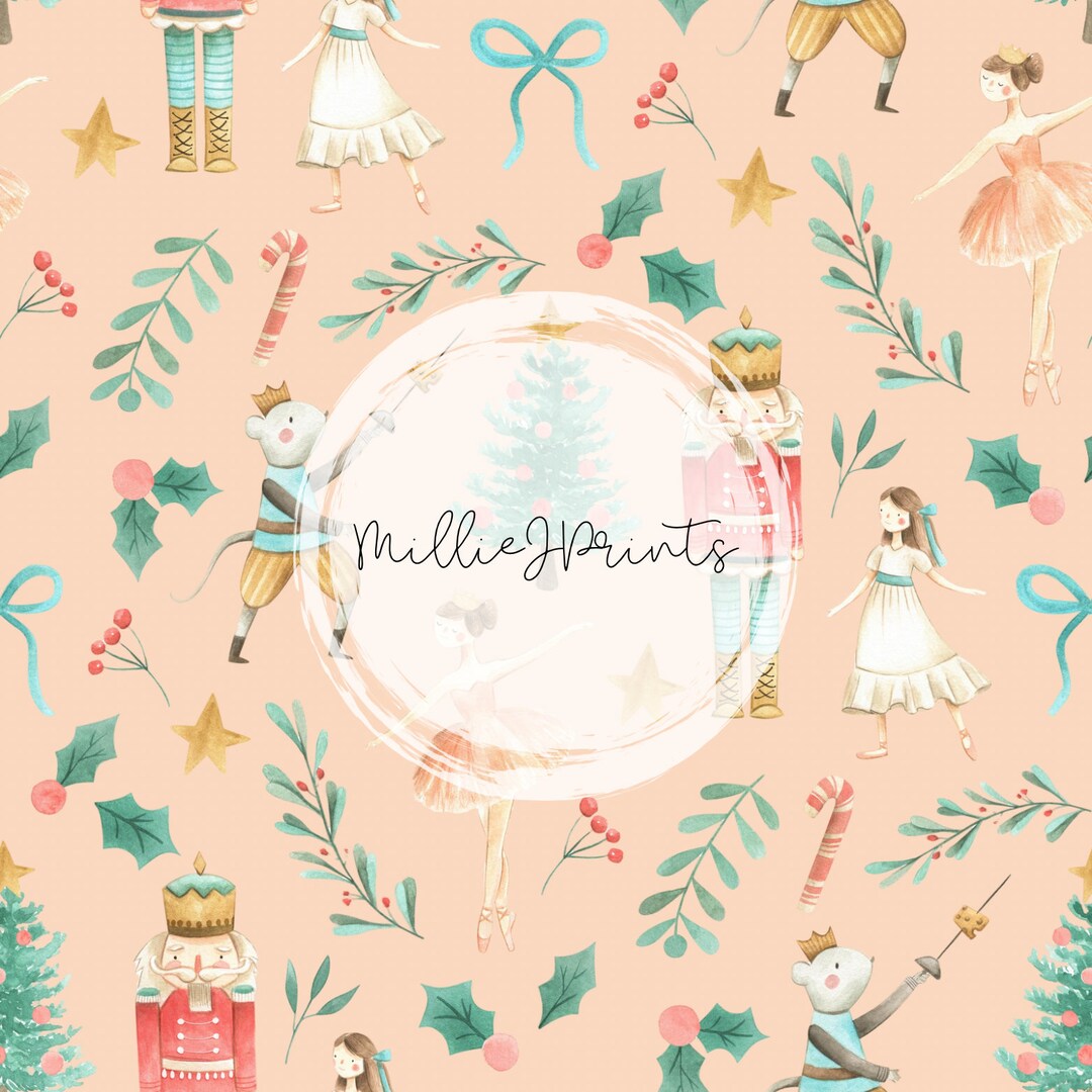 Nutcracker Ballet Seamless Pattern, Christmas, Holiday, Winter, Sugarplum Fairy, on Peach ...