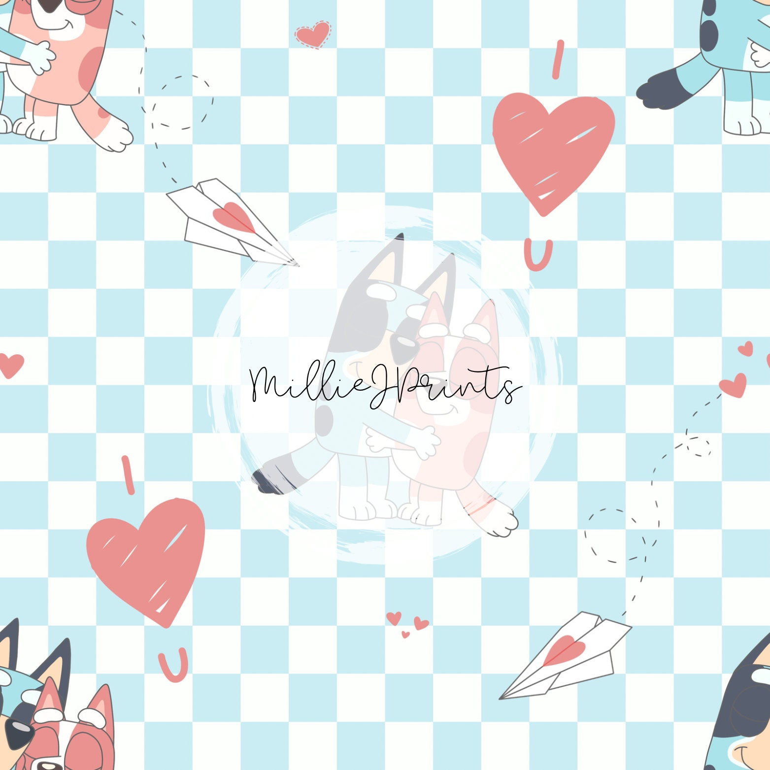 Blue Dog Valentine Postman Paper Airplane Hand Drawn Digital Paper ...