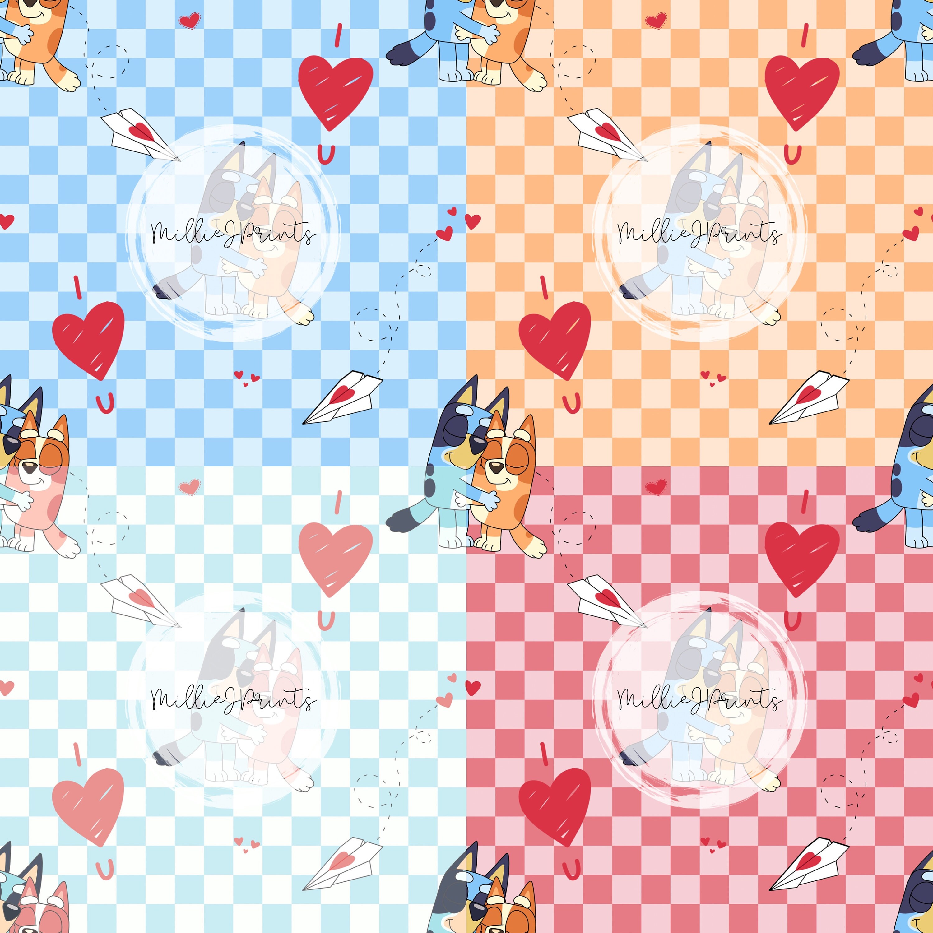 Blue Dog Valentine Postman Paper Airplane Hand Drawn Digital Paper ...