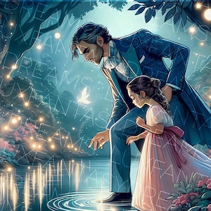 Father and Daughter Fantasy Illustration, Beautiful Dad and Girl Family ...
