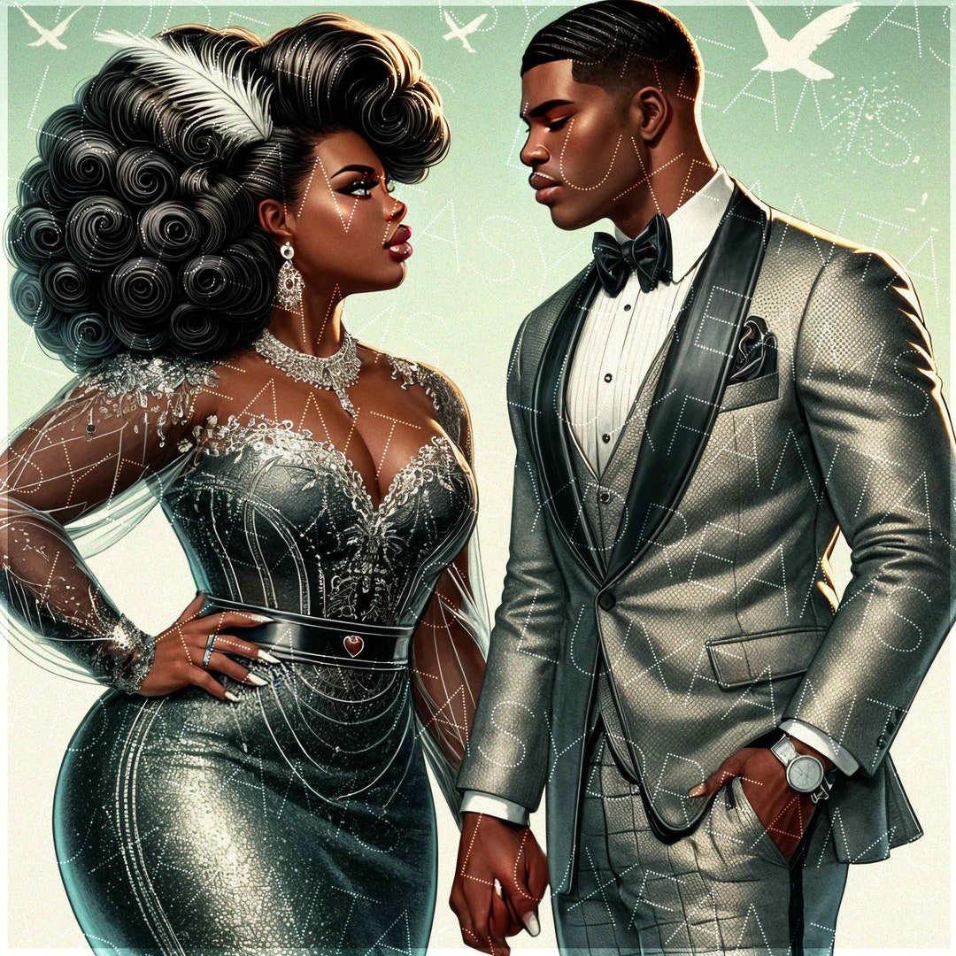 Black Couple Valentines Day Afro Love, Plus Size Lovers Melanin Man and ...