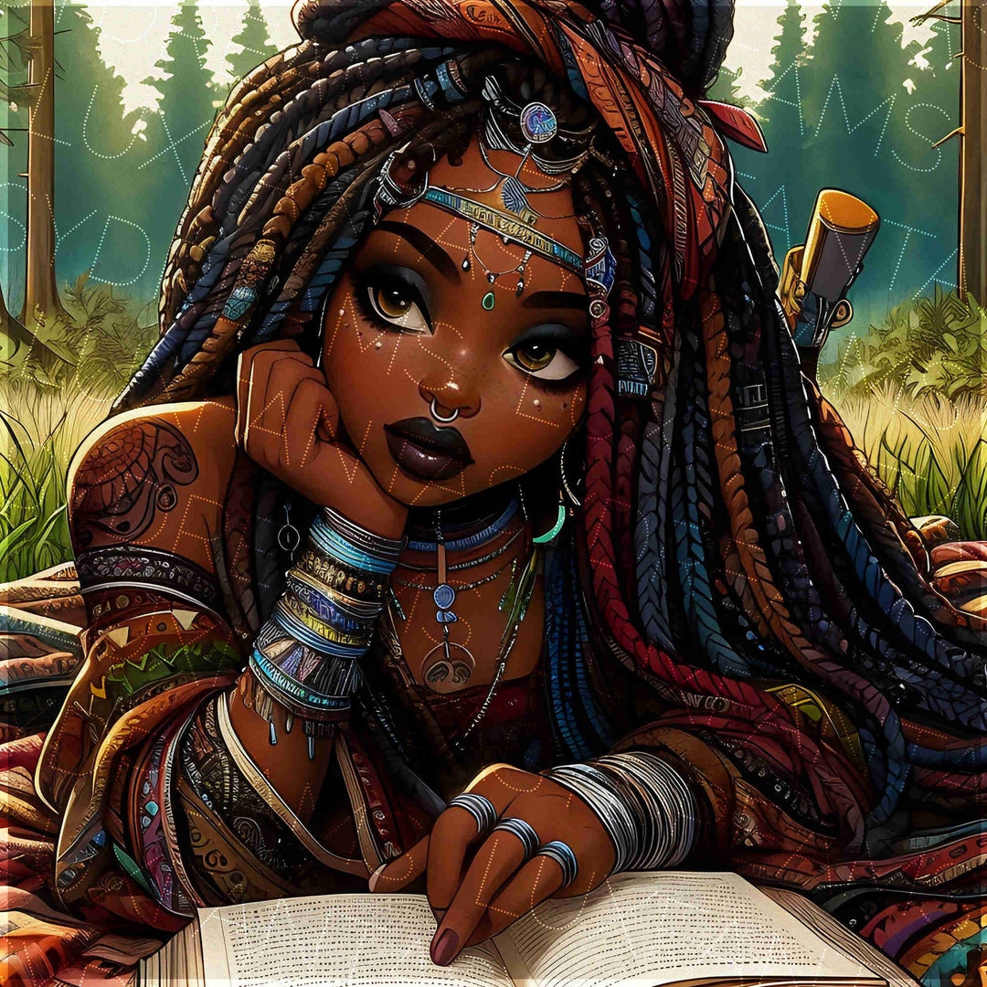 Melanin Books, Beautiful Black Girl Magic Queen Black Woman PNG Boho ...