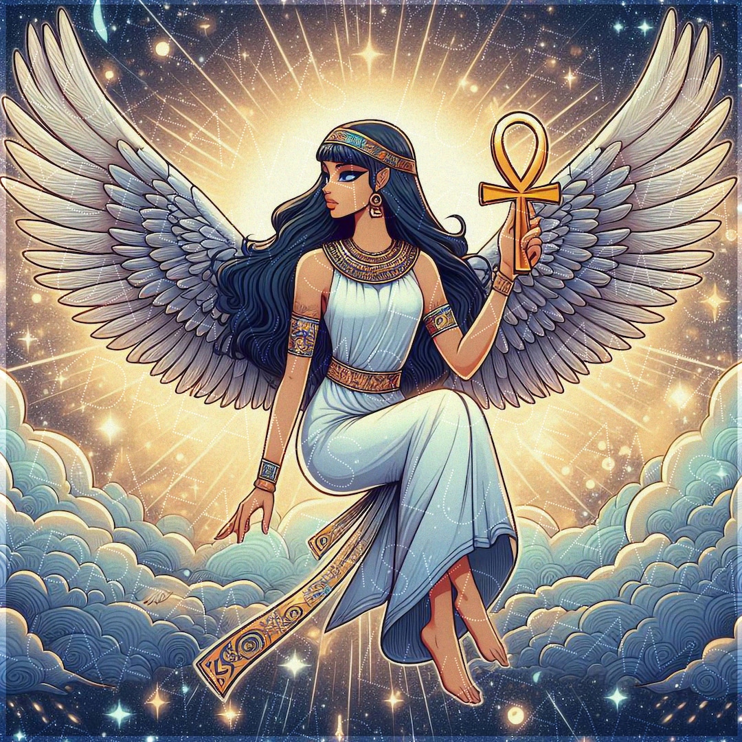 Angel Woman Egyptian Halo Ankh Girl Heaven Illustration Angel PNG Angel ...