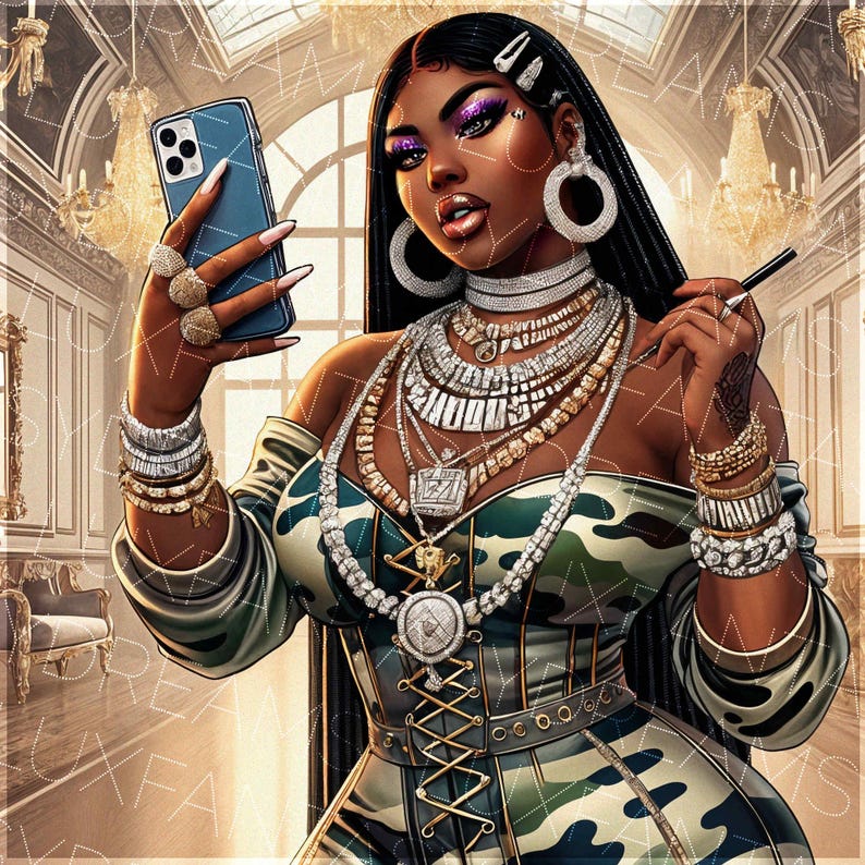 Beautiful Black Girl Magic Camo Fashion Melanin African American Plus Size Woman Boujee ...