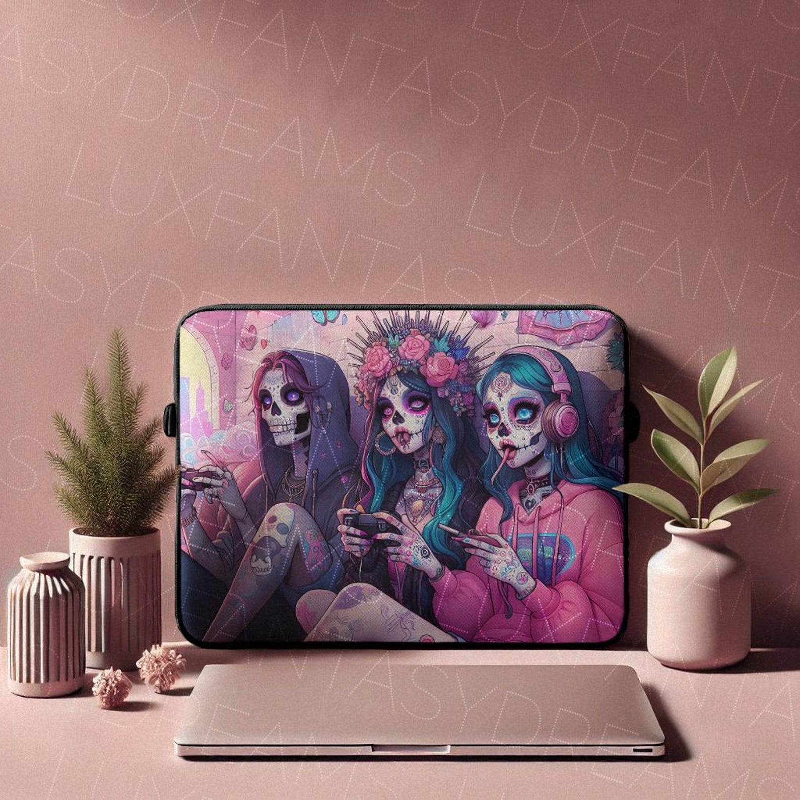 Pastel Halloween Gamers Spooky Gamer Girl and Boy Skull Head Graphic ...