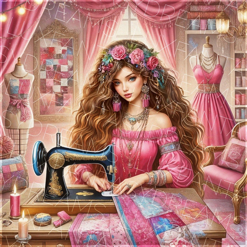 Cute Crafty Girl Beautiful Boho Woman Sewing Fashion Clothing Patchwork ...