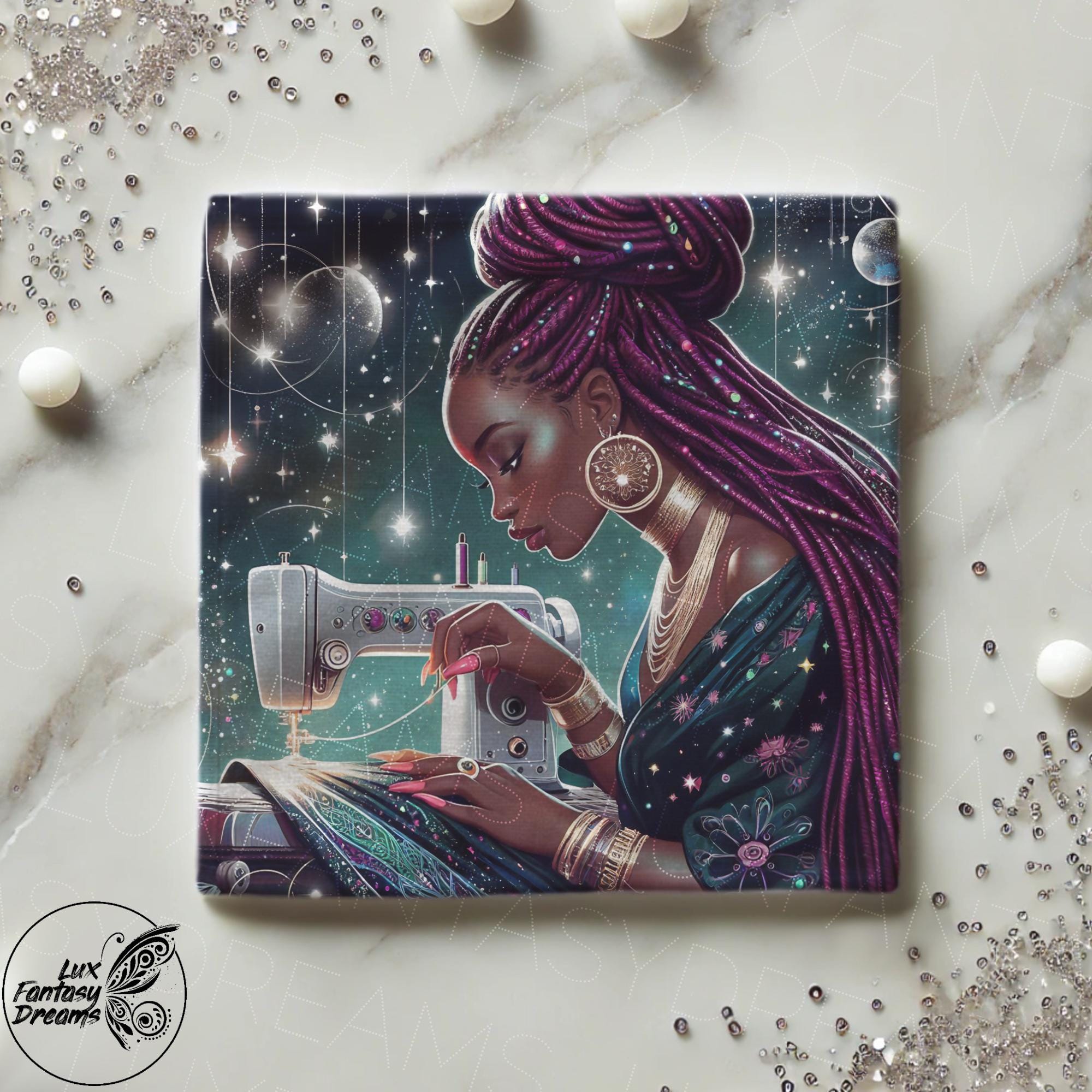 Black Girl Craft Illustration Afro Fantasy Sirius Sewing African ...