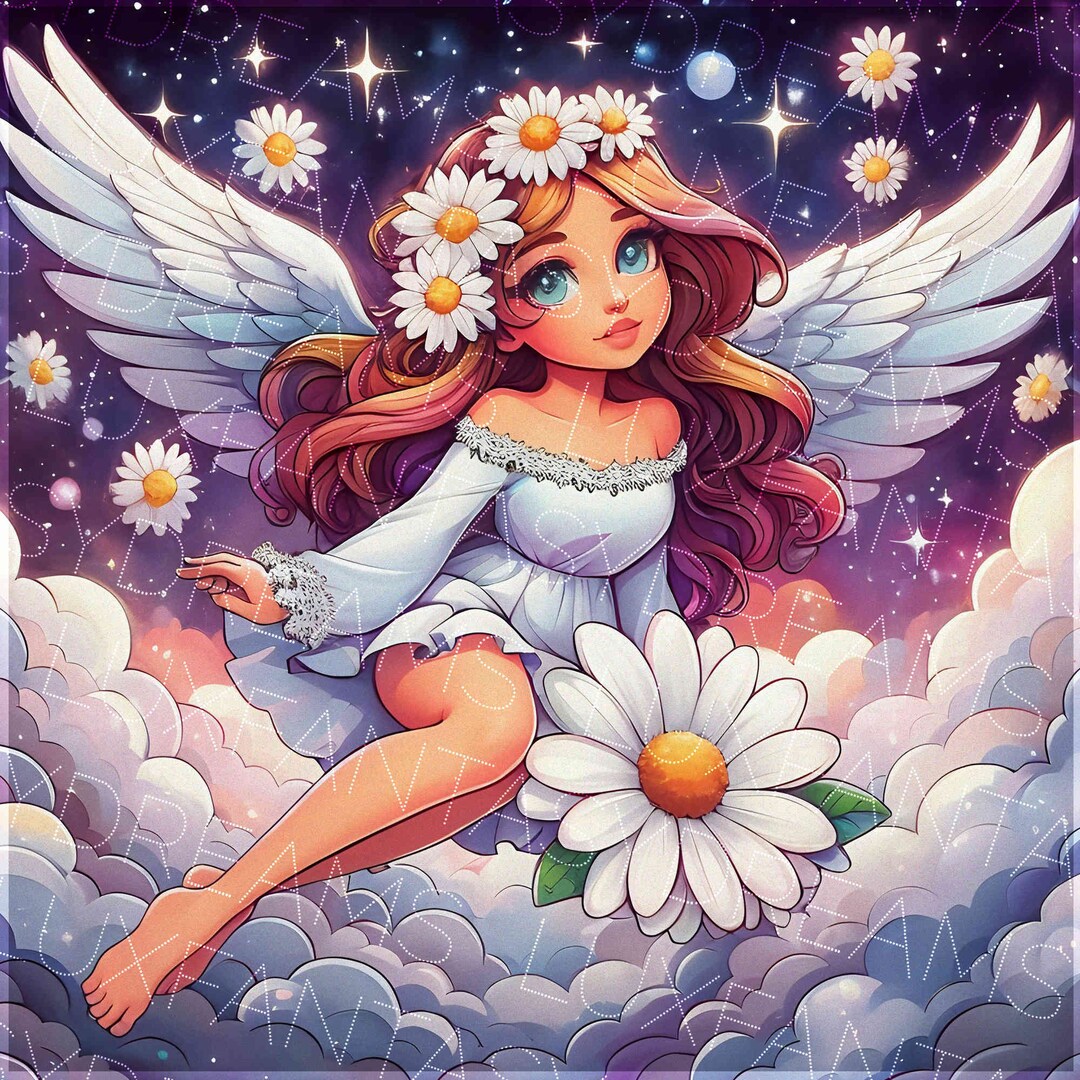Angel Girl Illustration Angelic Spring Daisy Art Heaven Wings, Daisies ...