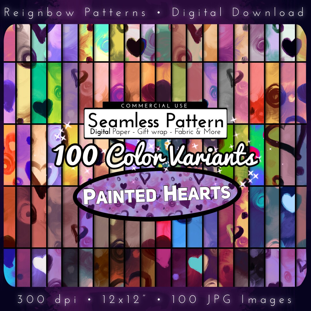 100 Seamless Hearts Painted Digital Paper, Heart Background Printing ...