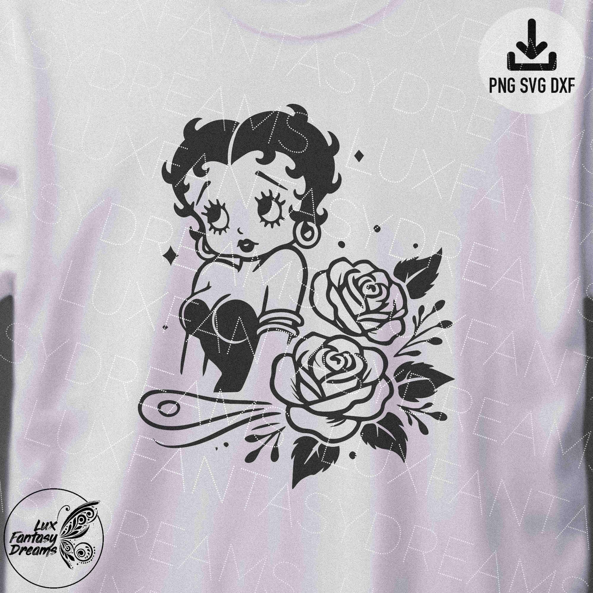 Betty Boop Svg Black and White Betty Boop With Roses Iron on Transfer ...