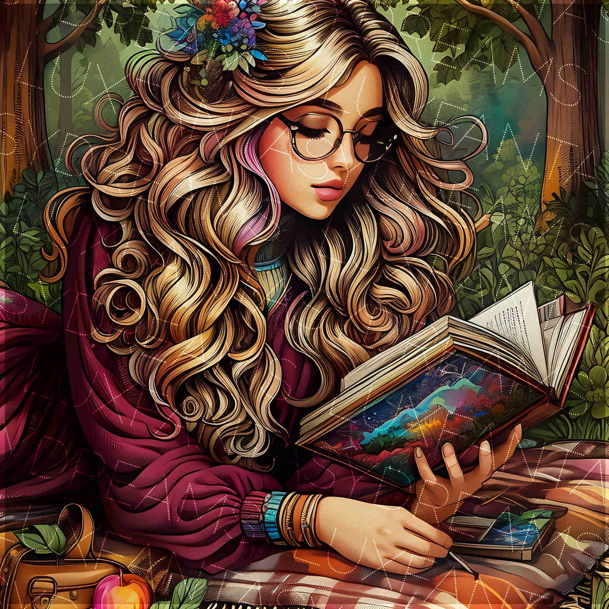Girl Reading Book Study Nature Books Illustration, Glasses Fashion ...