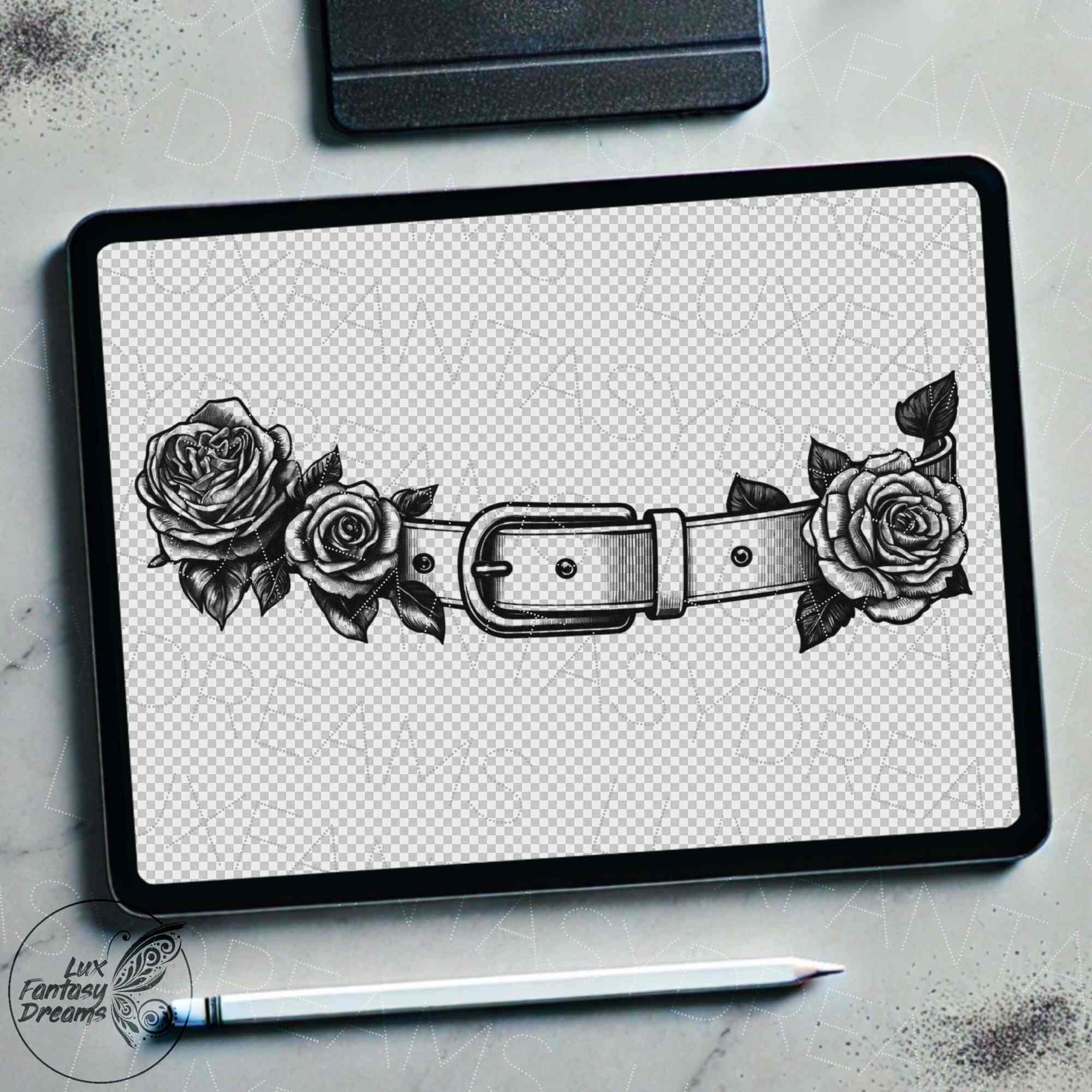 Rose Flower Belts Clothing Lineart Coloring Guide Drawing Template ...