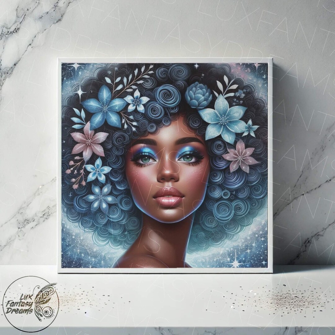 Beautiful Melanin Woman Black Girl Magic Blue Beauty Floral Afro ...