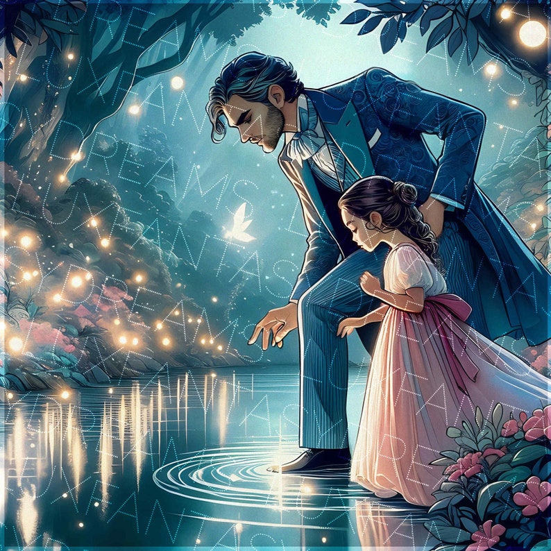 Father and Daughter Fantasy Illustration, Beautiful Dad and Girl Family ...