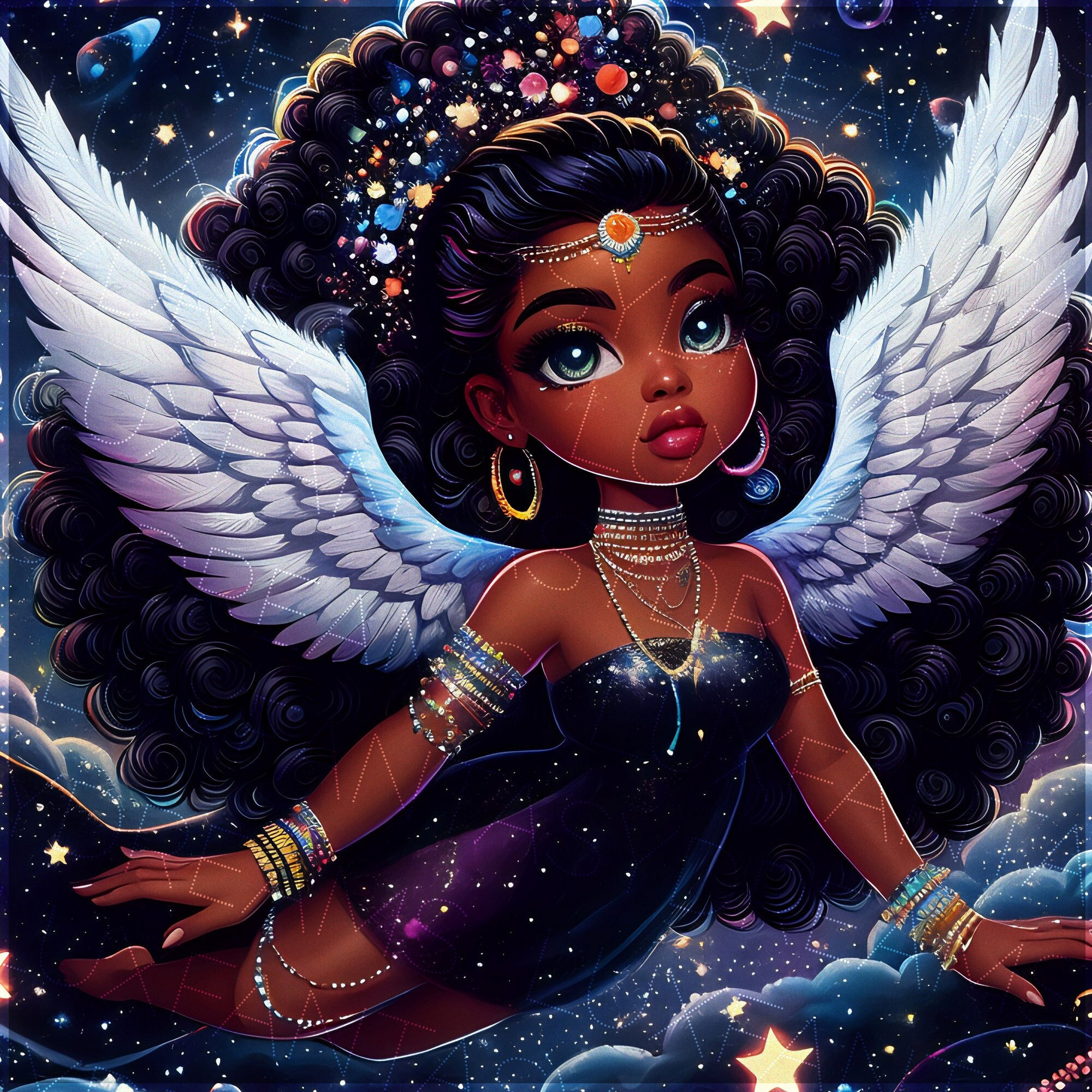 Cute Angel Black Girl Magic Melanin Illustration Woman Angelic Afro ...