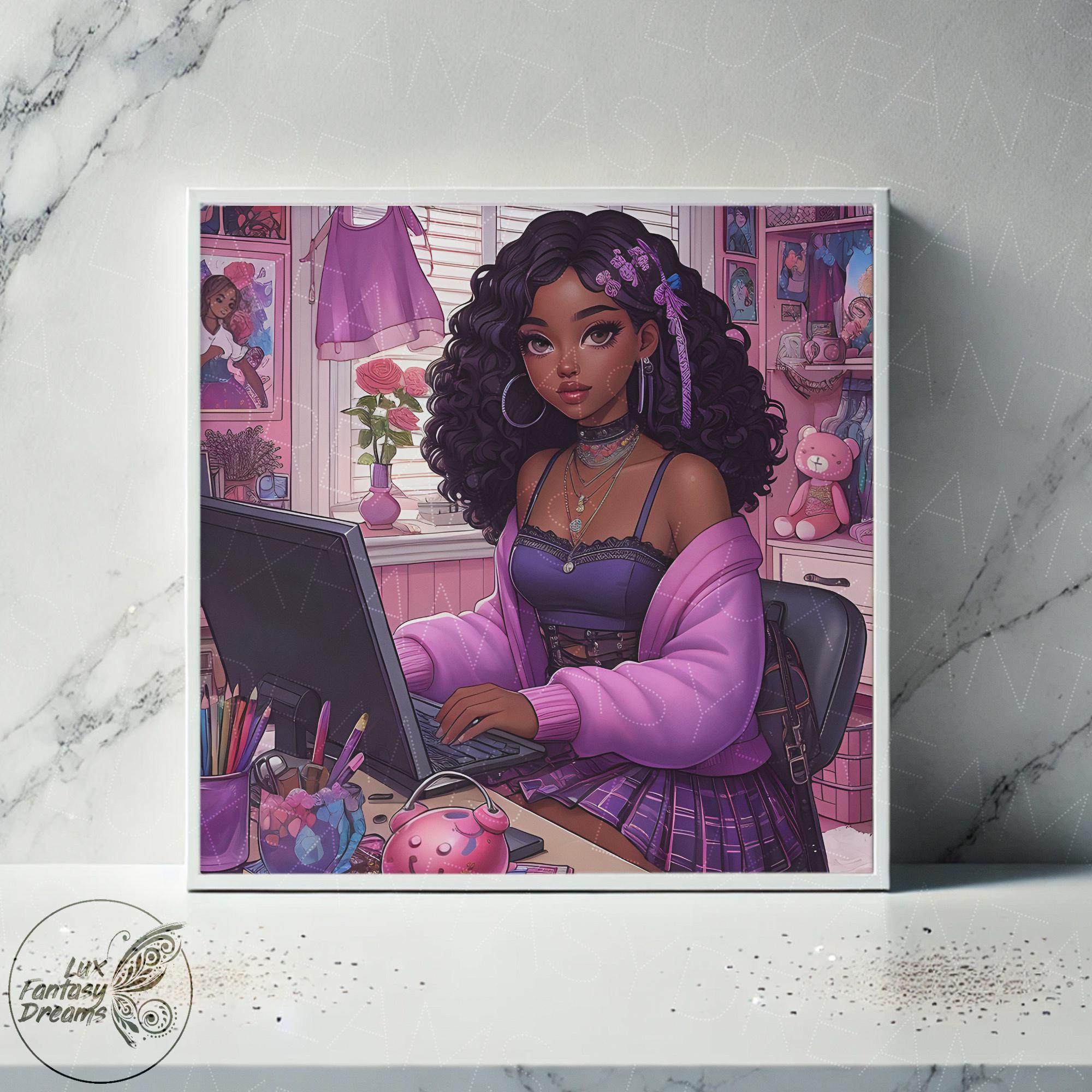 Girl With Laptop, at the Computer Illustration, Girls Cute Study ...