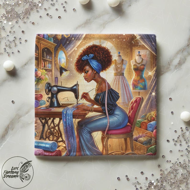 Crafty Beautiful Black Woman Sewing Fashion Clothing African American ...