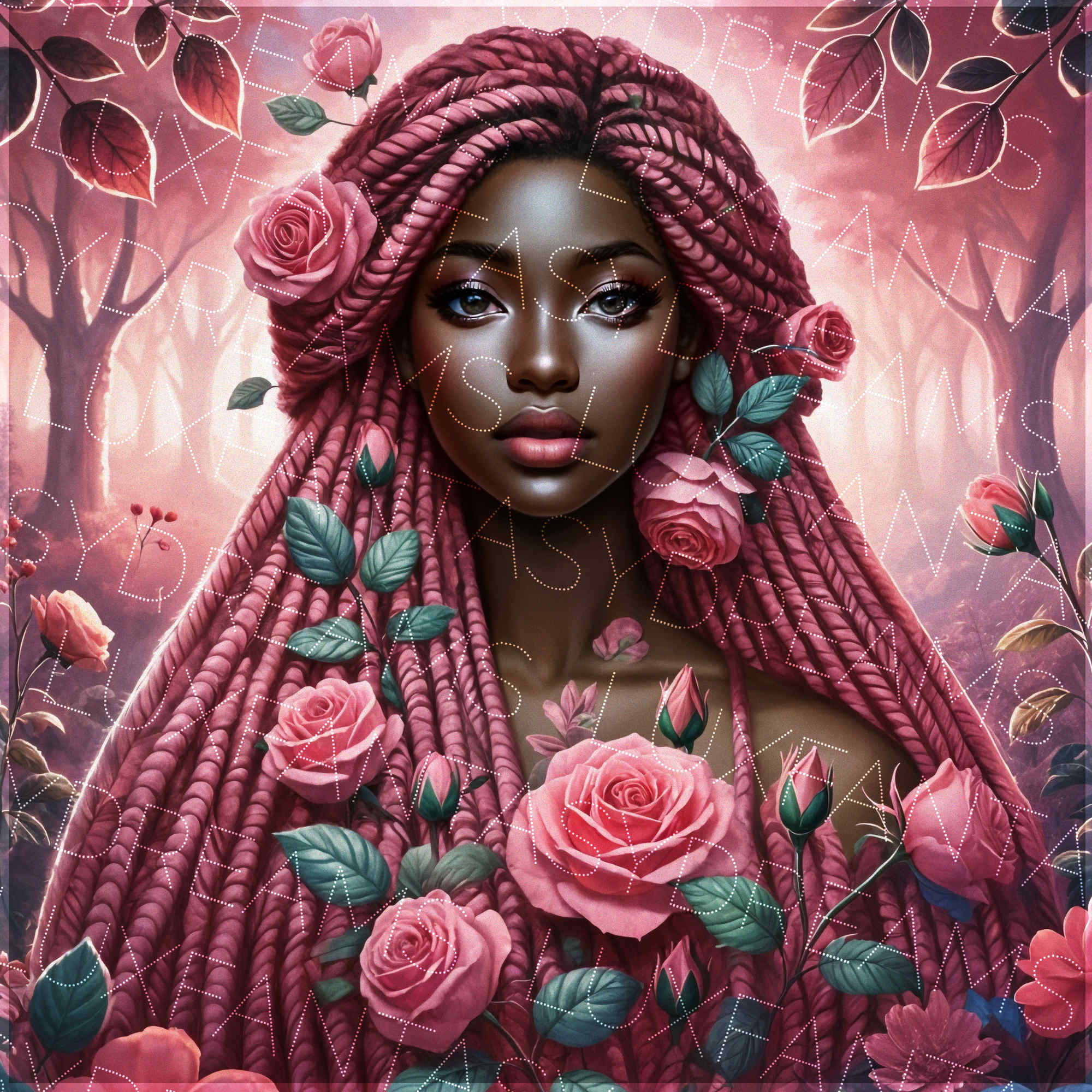 Beautiful Black Girl Magic Spring Melanin Woman, Flowers Pink Rose Locs ...