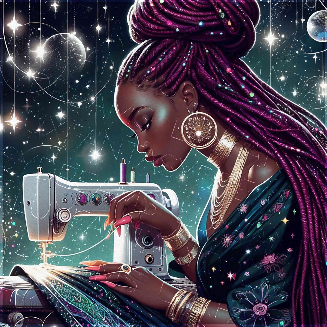 Black Girl Craft Illustration Afro Fantasy Sirius Sewing African ...