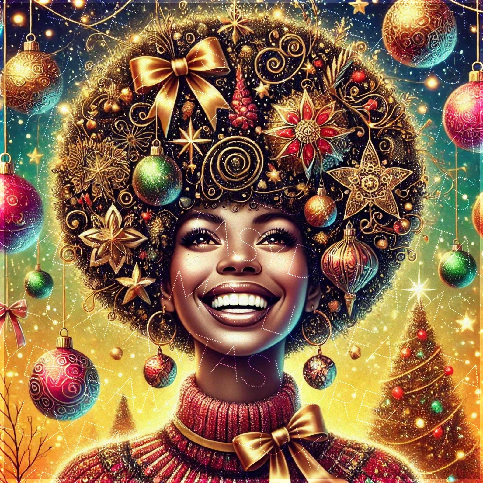 Afro Christmas Black Girl Magic Melanin Woman African American Holiday ...