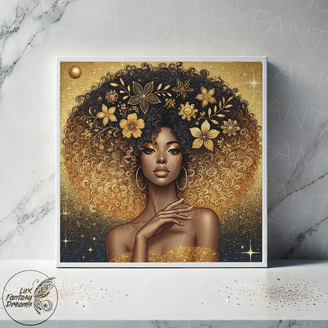 Beautiful Melanin Woman Black Girl Magic Gold Beauty Floral Afro ...