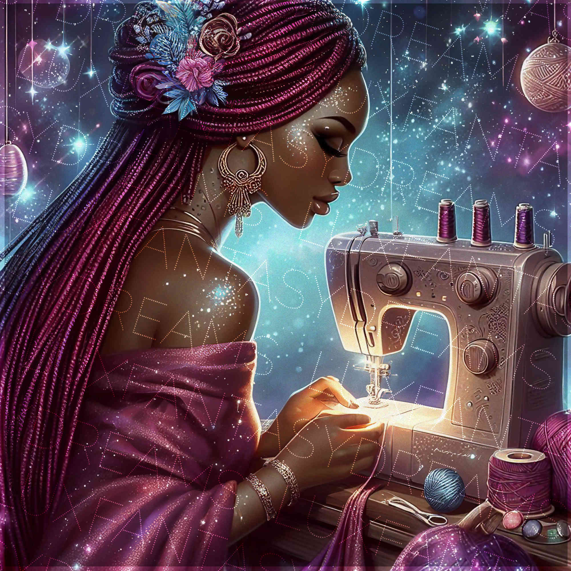 Crafty Black Woman Galaxy Beautiful Afro Queen Sewing Fashion Clothing ...