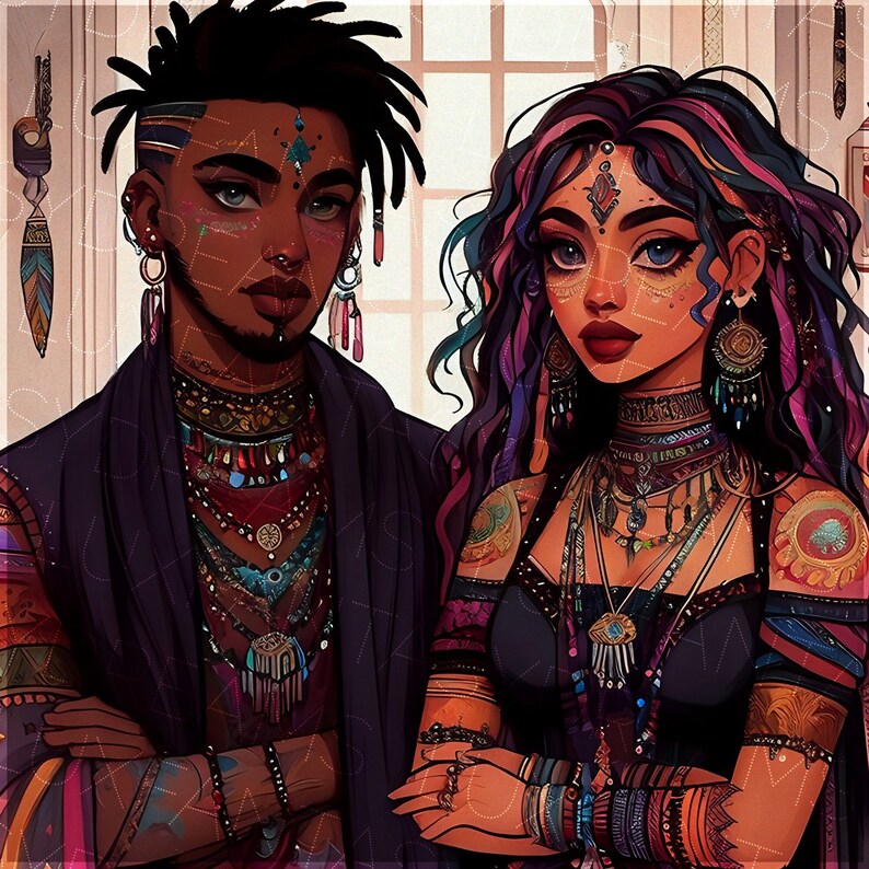 Black Cartoon Art, Melanin Native Woman Man, Tribal Couple, Gothic ...