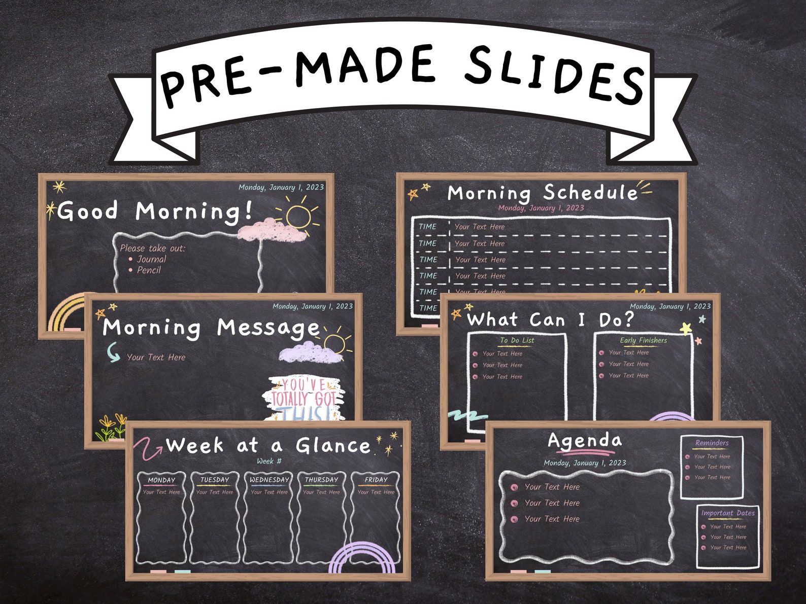 Chalkboard Themed Daily Slides | Teacher Slides Template | Classroom ...