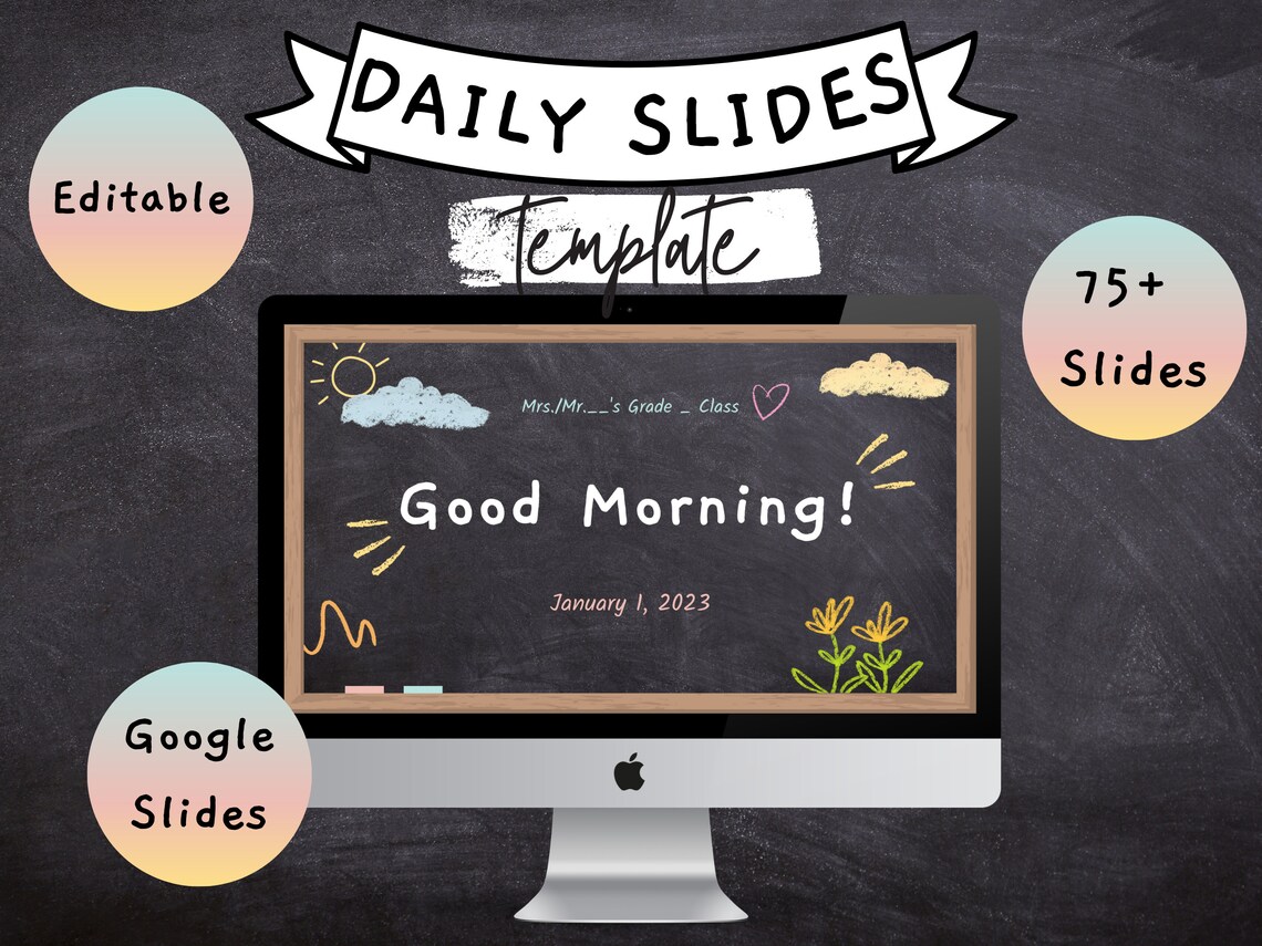 Chalkboard Themed Daily Slides | Teacher Slides Template | Classroom ...