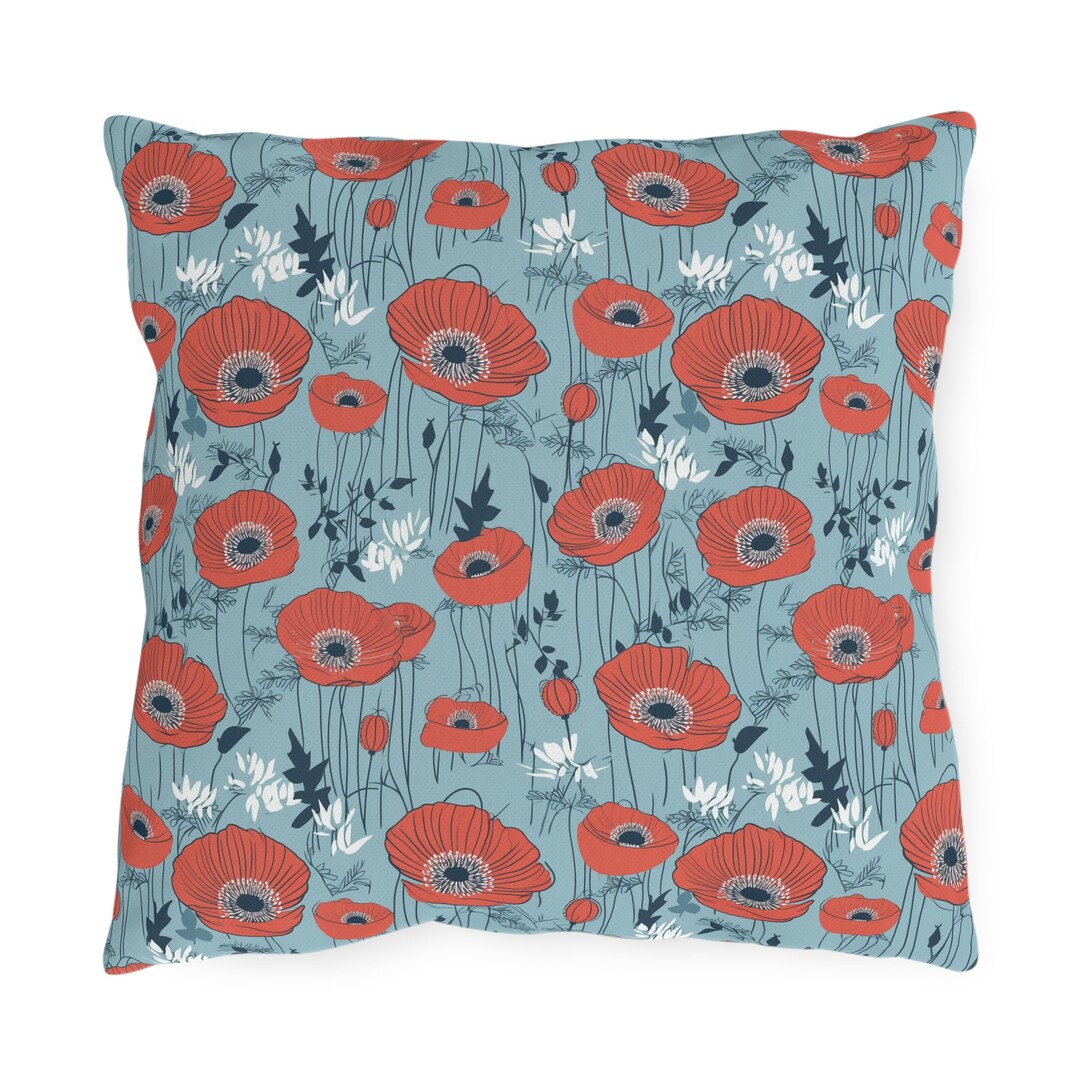 Blue Poppy Outdoor Pillows, Mid Century Modern Pillow - Etsy