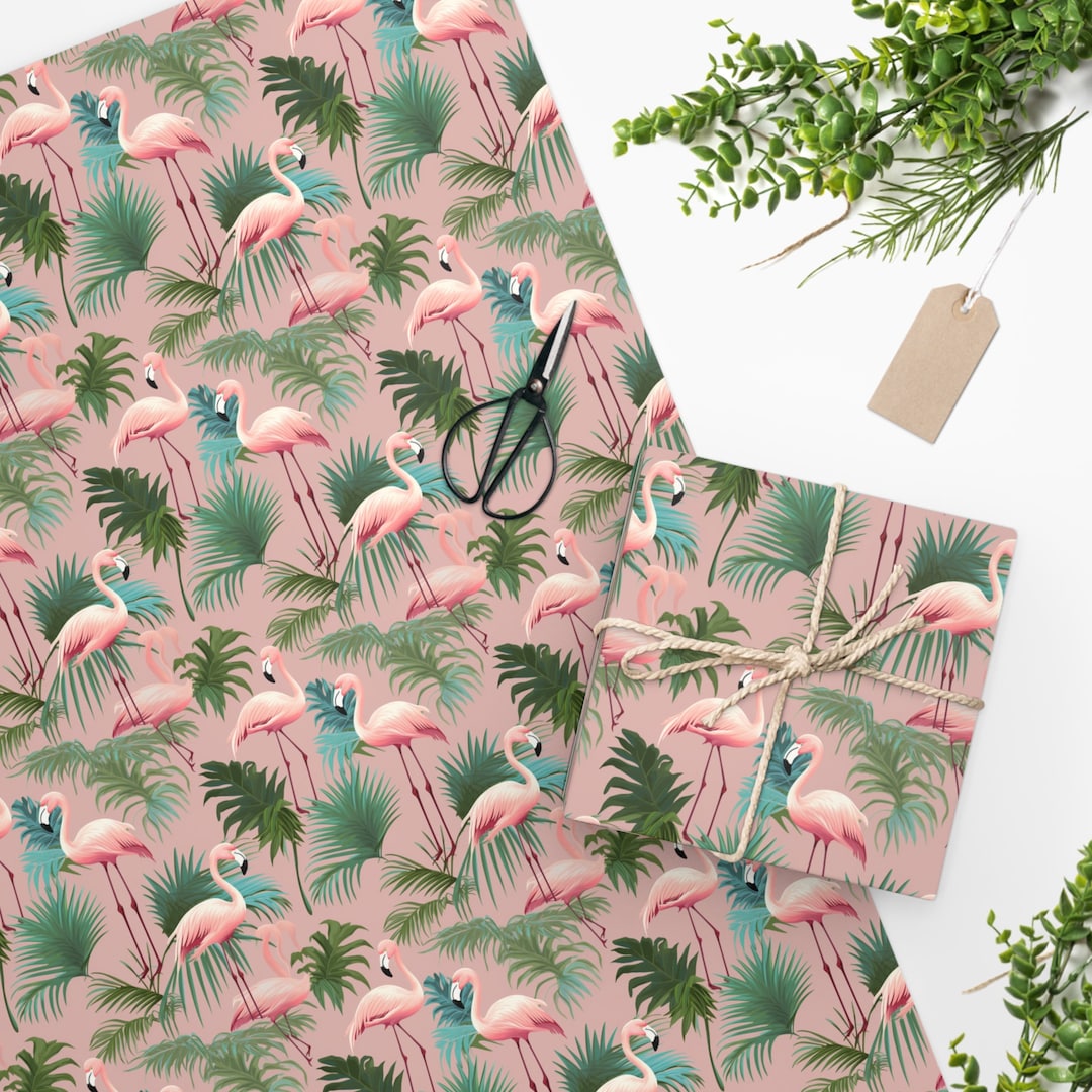 Pink Flamingo Wrapping Paper Flamingo Gift Wrap Flamingo Palm Tree ...