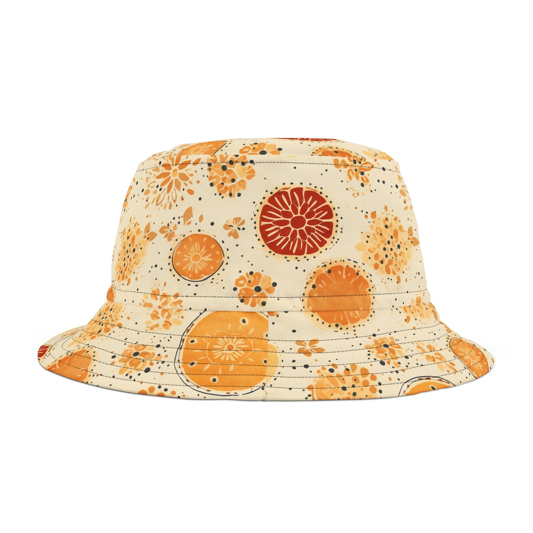 Orange Bucket Hat, Boho Hat, Citrus Print Hat, Orange Print Hat, Cool ...