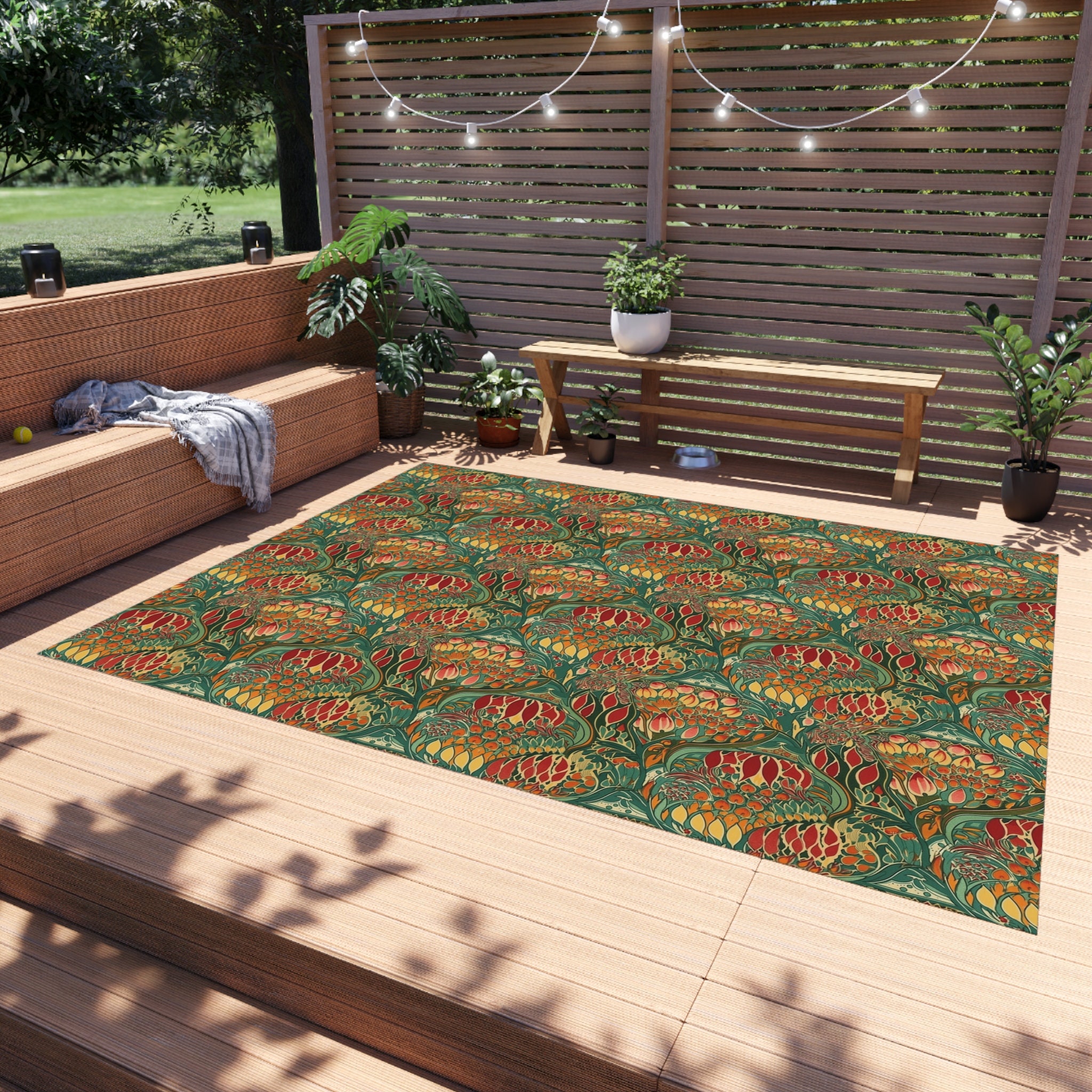 Green Lotus Outdoor Rug, Colorful Outdoor Rug - Etsy