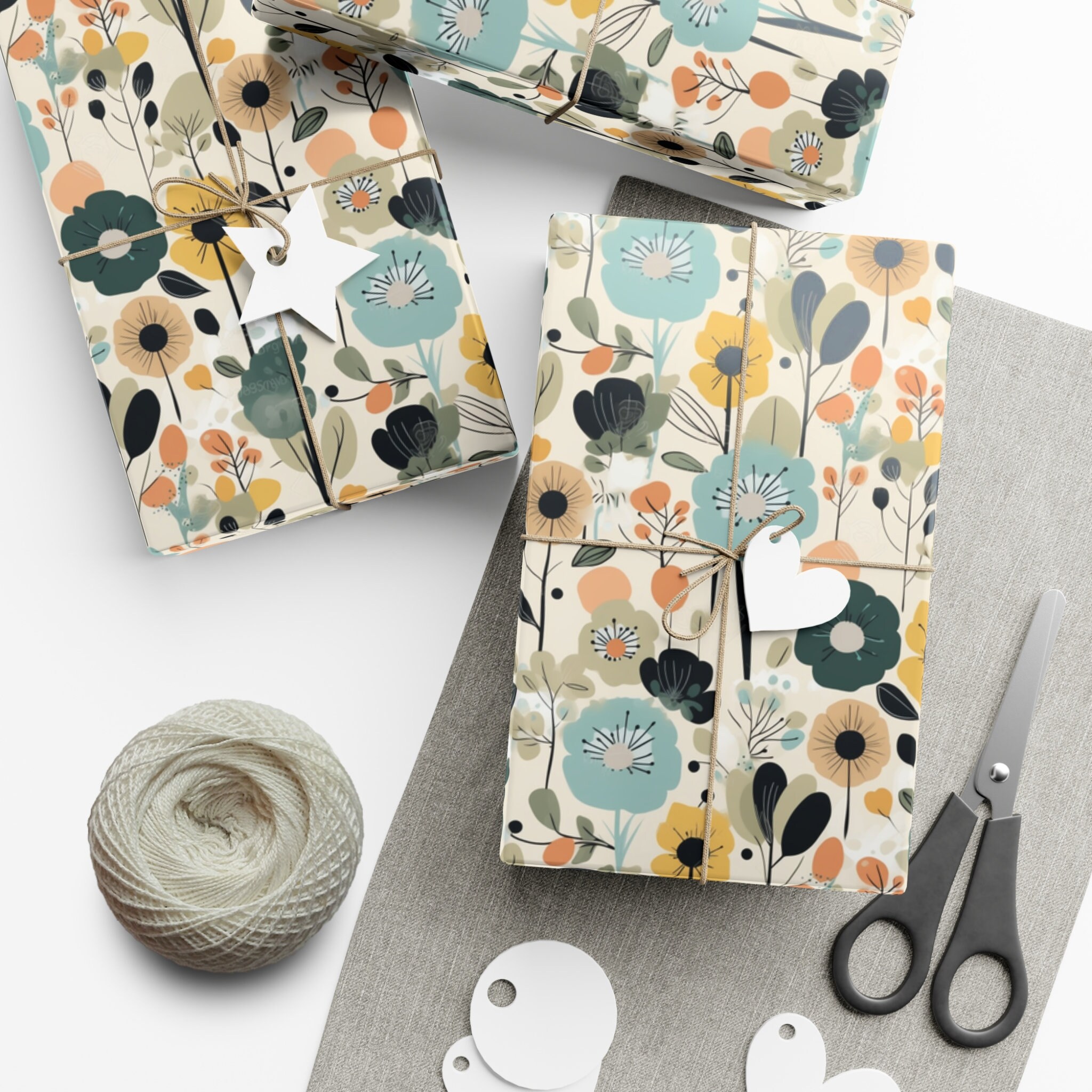 Floral Gift Wrap, Marimekko Style, Botanical Gift, Retro Floral Gift ...