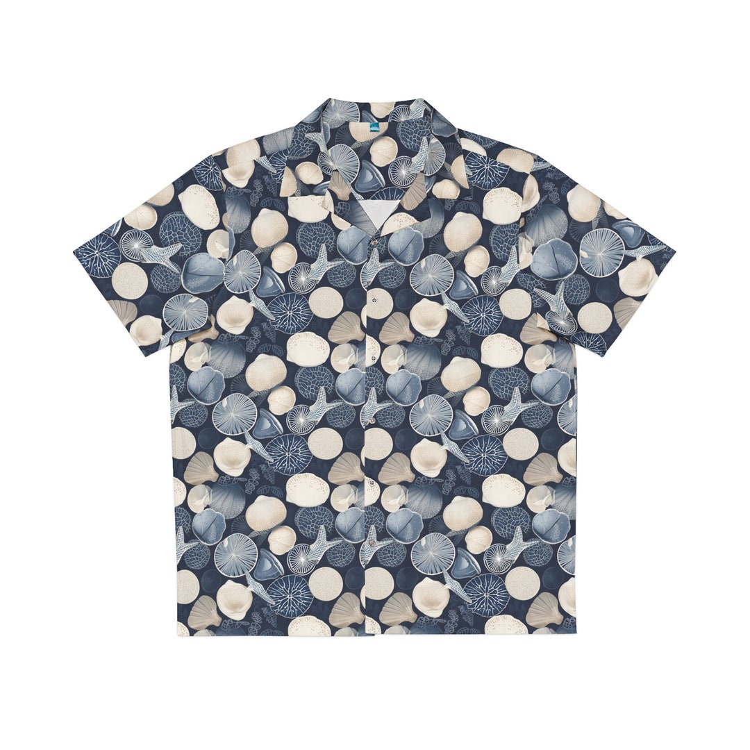 Blue Hawaiian Shirt, Seashell Hawaii Shirt, Navy Hawaiian Shirt ...