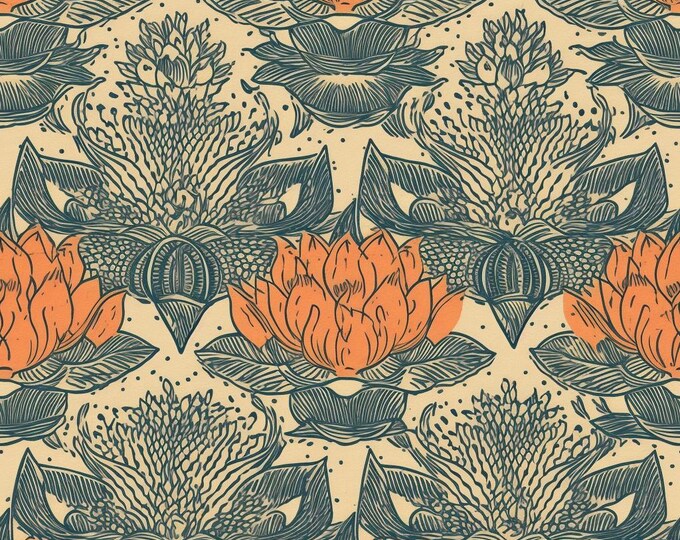 Orange and Blue Lotus Seamless Pattern, Digital Patterns, - Etsy