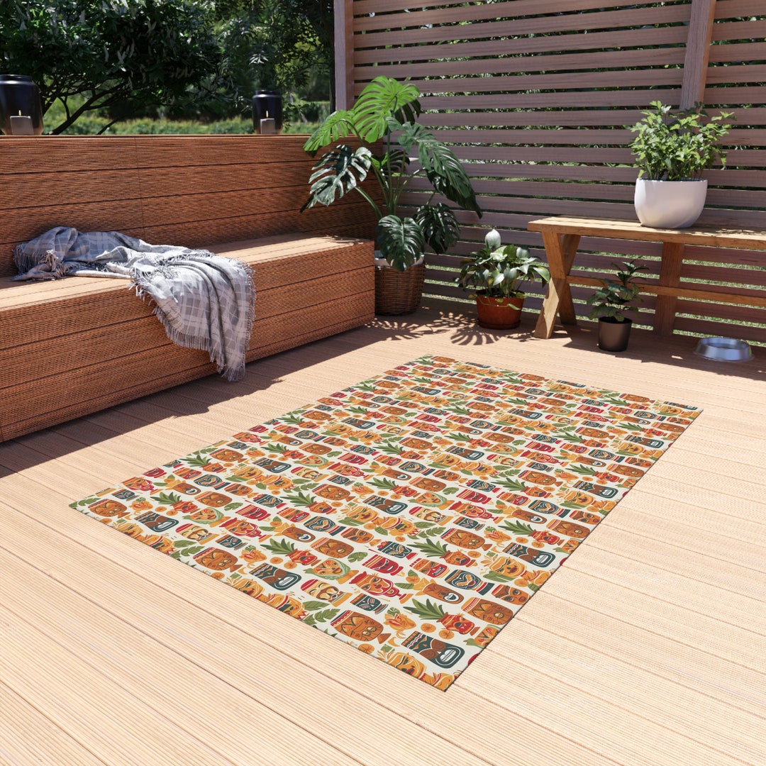 Tiki Party Outdoor Rug Tiki Print Rug-tiki Head Rug Retro Tiki Lanai ...