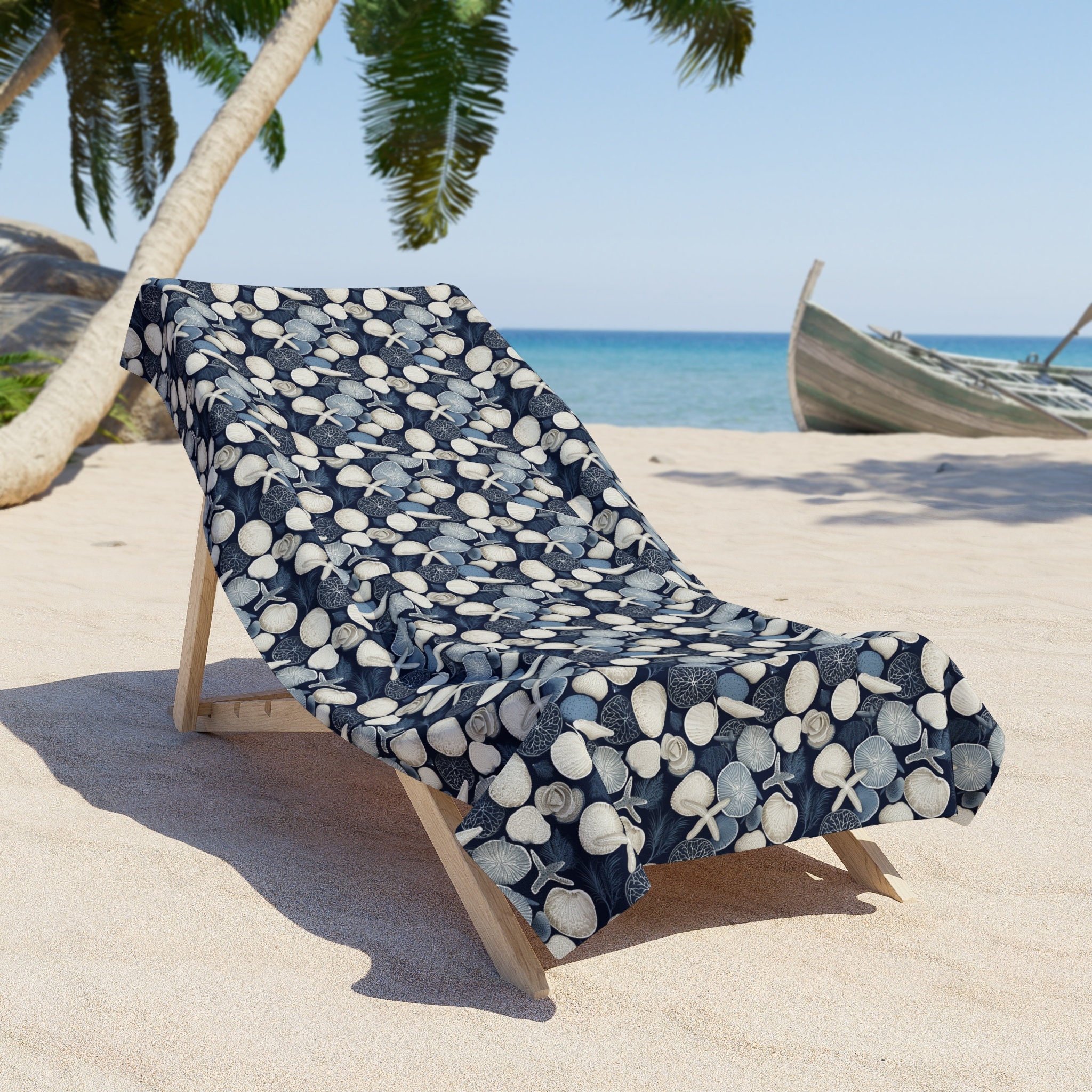 Navy Beach Towel, Pool Towel, Shell Towel, Navy Shells Beach, Seashell ...
