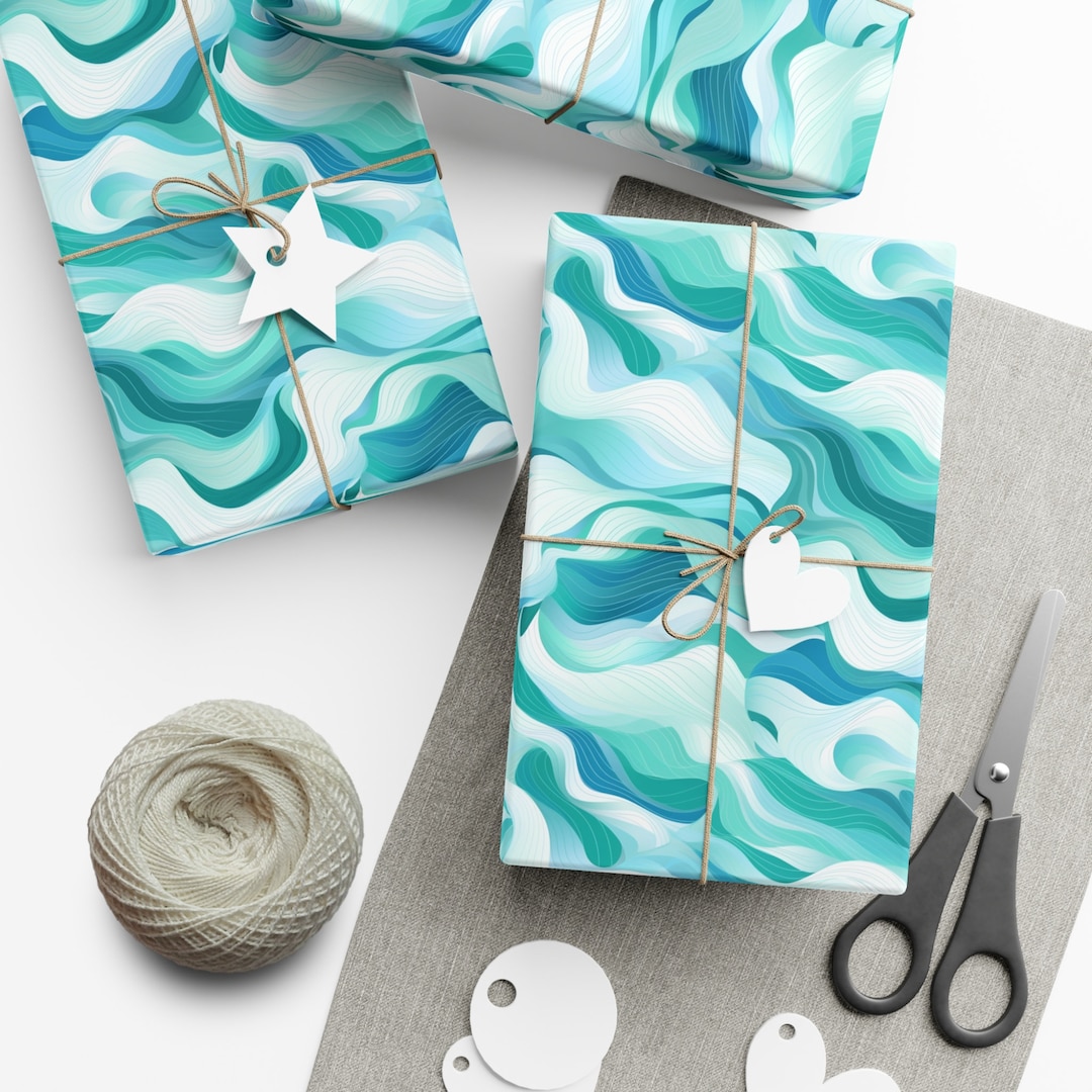 Blue Waves Gift Wrap, Nautical Gift Wrap Ocean Gift Wrap, Waves ...