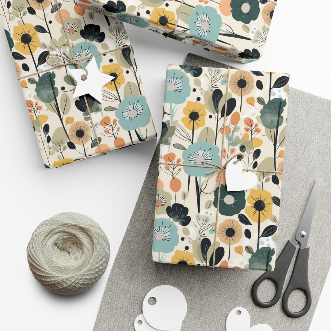 Floral Gift Wrap, Marimekko Style, Botanical Gift, Retro Floral Gift ...