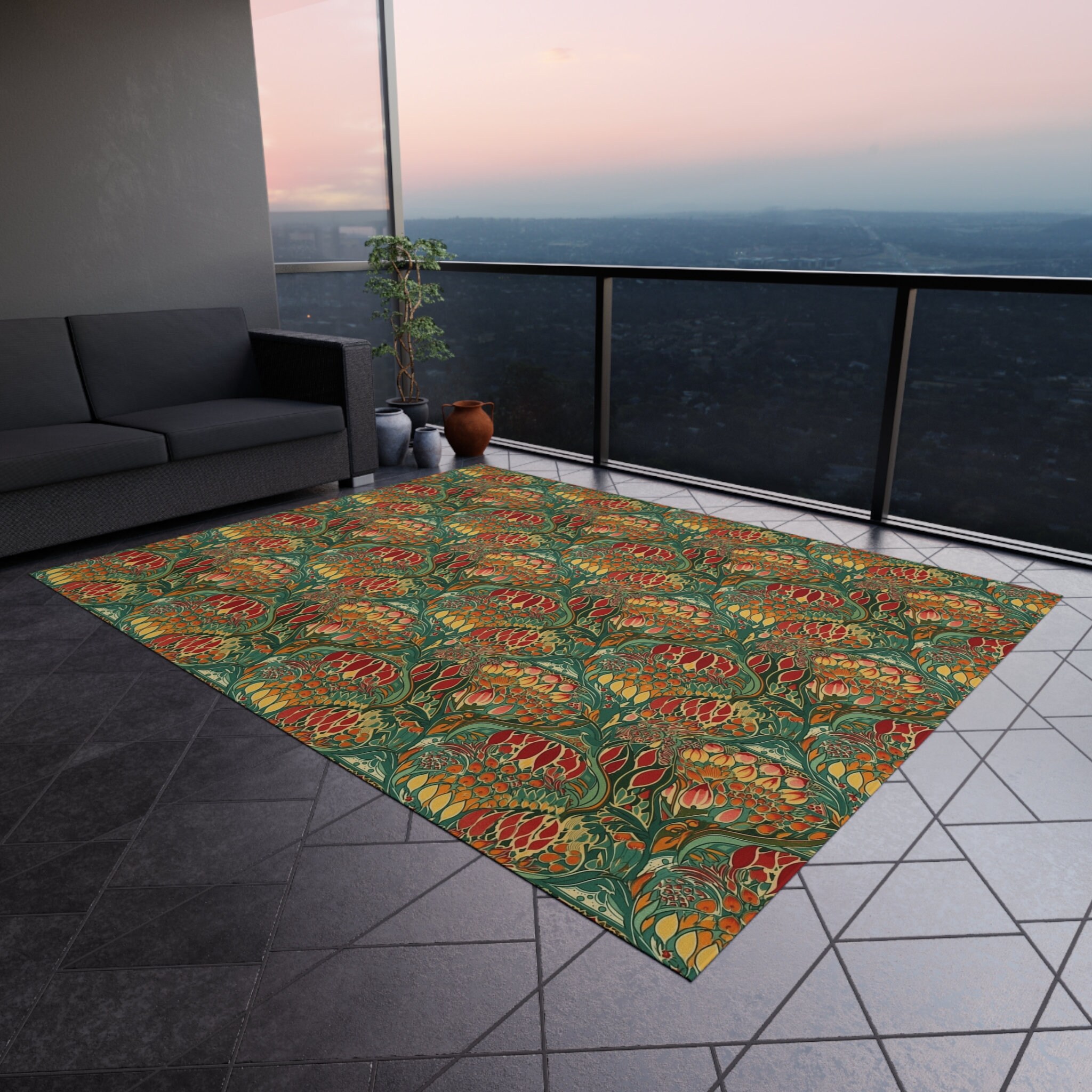 Green Lotus Outdoor Rug, Colorful Outdoor Rug - Etsy