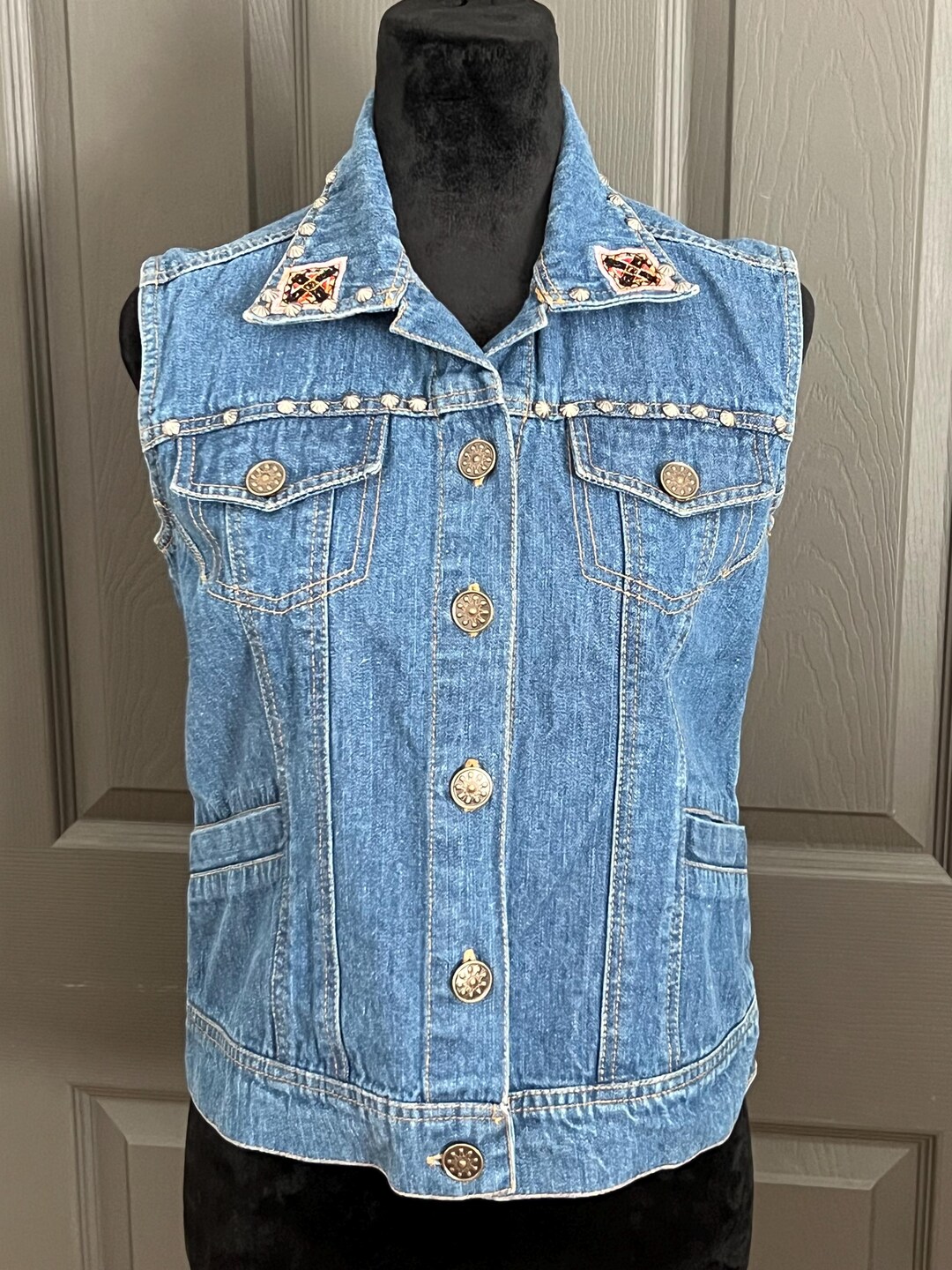 Vintage Women’s Cattlelac Ranch Denim Embroidered Vest Size Small - Etsy