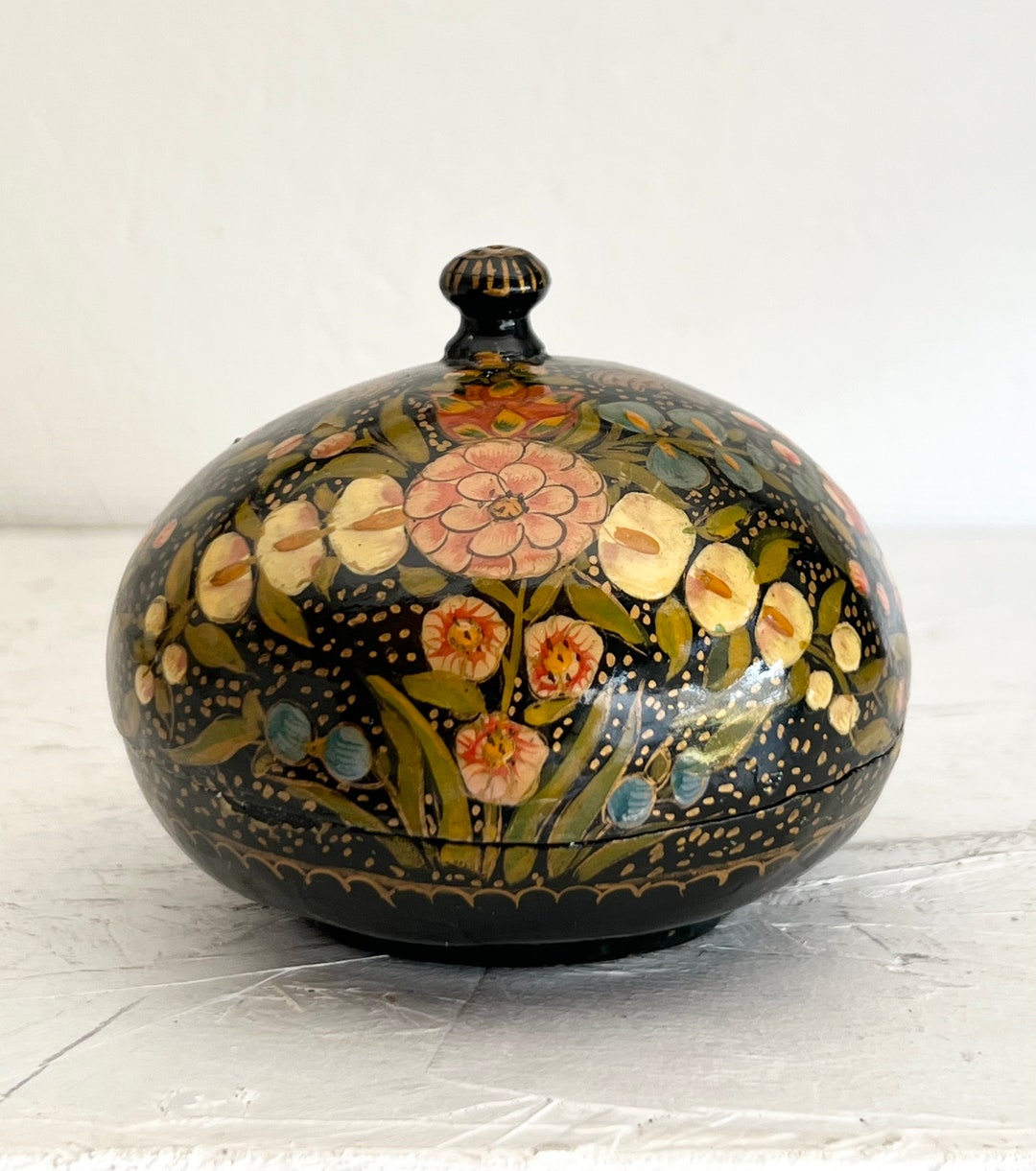 Kashmir Hand Painted Floral Paper Mache Lacquer Small Lidded Bowl - Etsy