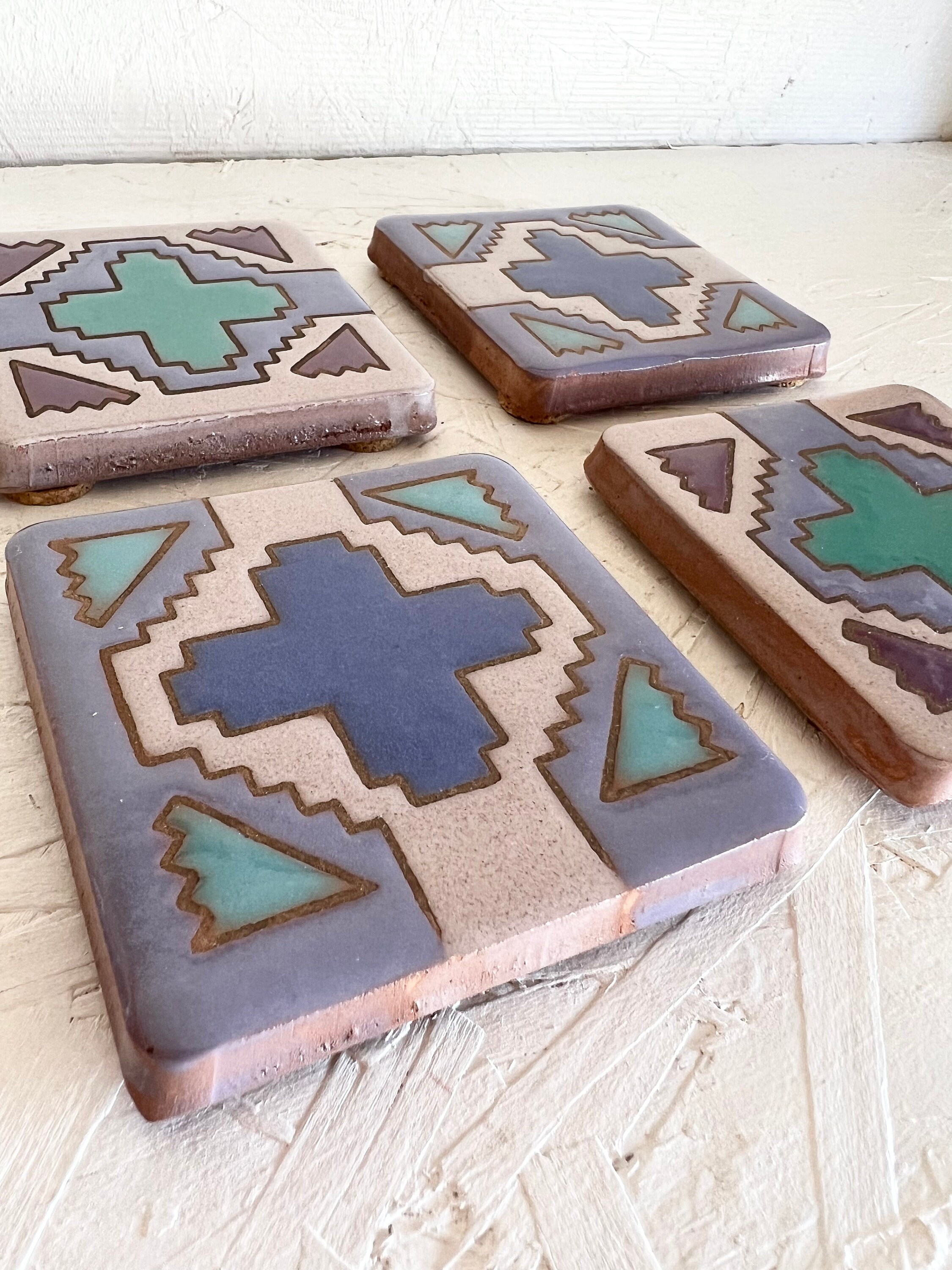Vintage Santa Fe Art Tiles 1989 Arius 4 Zia Rug Pattern Coasters - Etsy