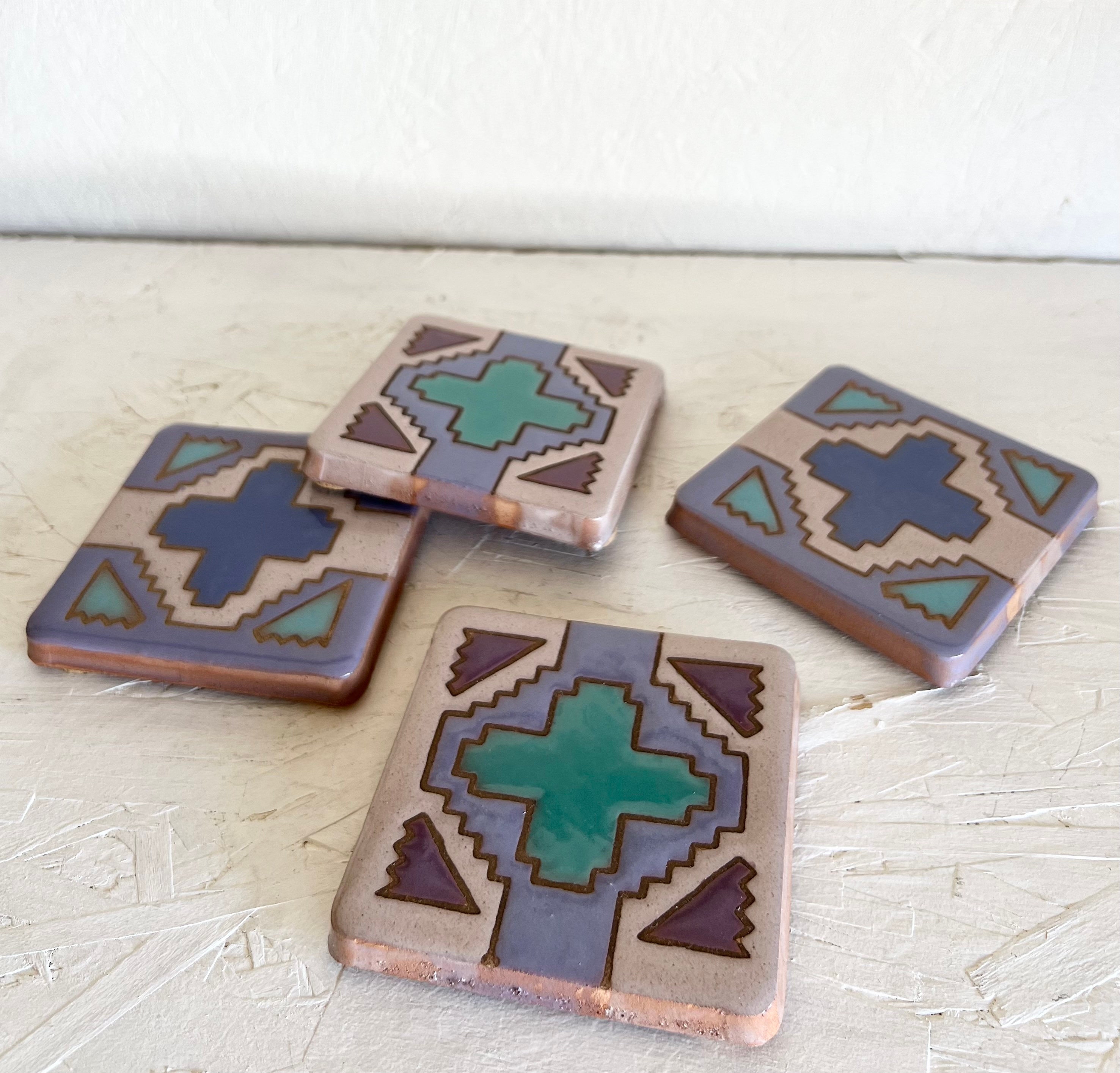 Vintage Santa Fe Art Tiles 1989 Arius 4 Zia Rug Pattern Coasters - Etsy