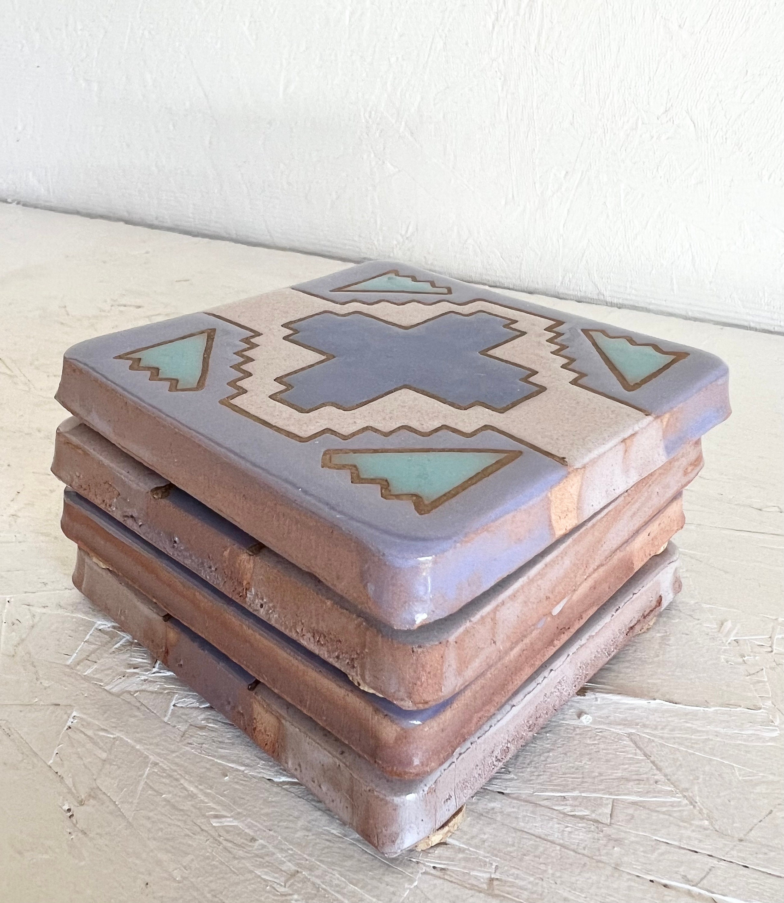 Vintage Santa Fe Art Tiles 1989 Arius 4 Zia Rug Pattern Coasters - Etsy