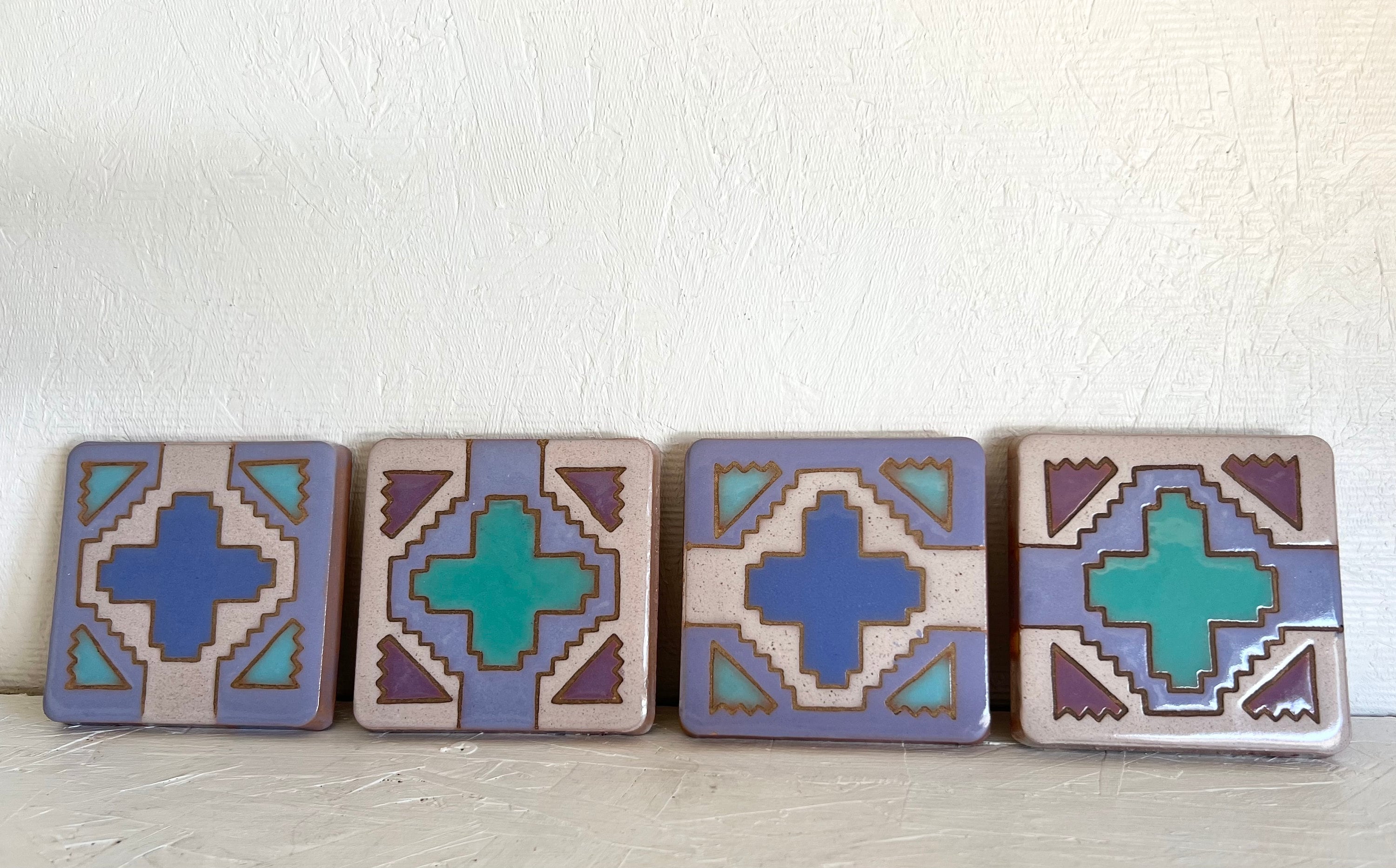Vintage Santa Fe Art Tiles 1989 Arius 4 Zia Rug Pattern Coasters - Etsy