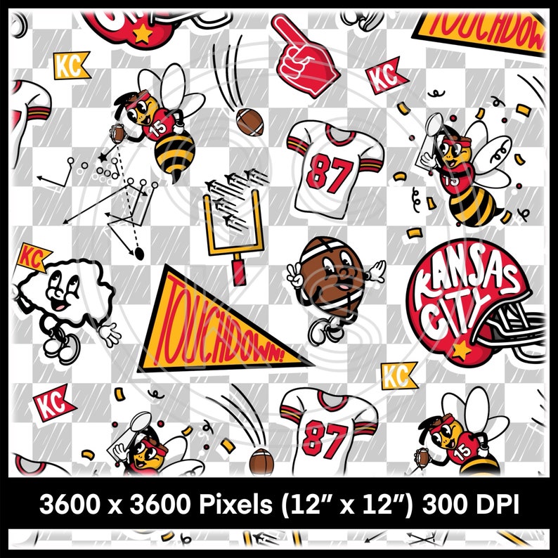 Kansas City Retro Football Seamless Pattern 1 (coordinating Pngs ...