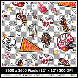 Kansas City Retro Football Seamless Pattern 1 (coordinating Pngs ...